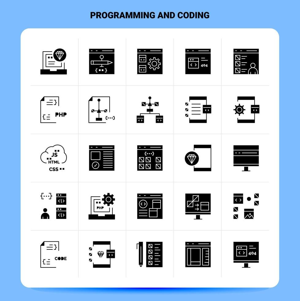 sólido 25 conjunto de iconos de programación y codificación diseño de ...