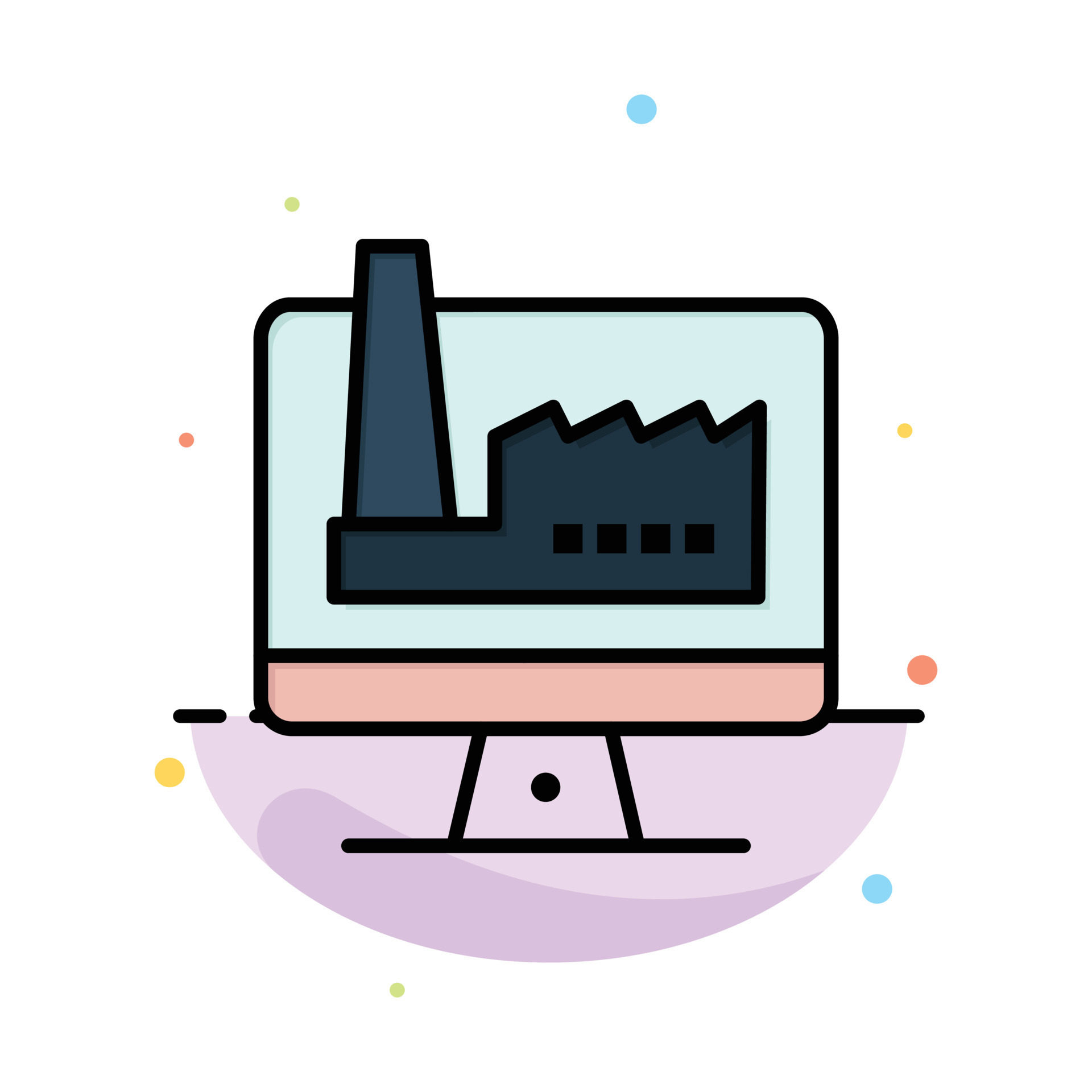 Computer Building Monitor Factory Abstract Flat Color Icon Template ...