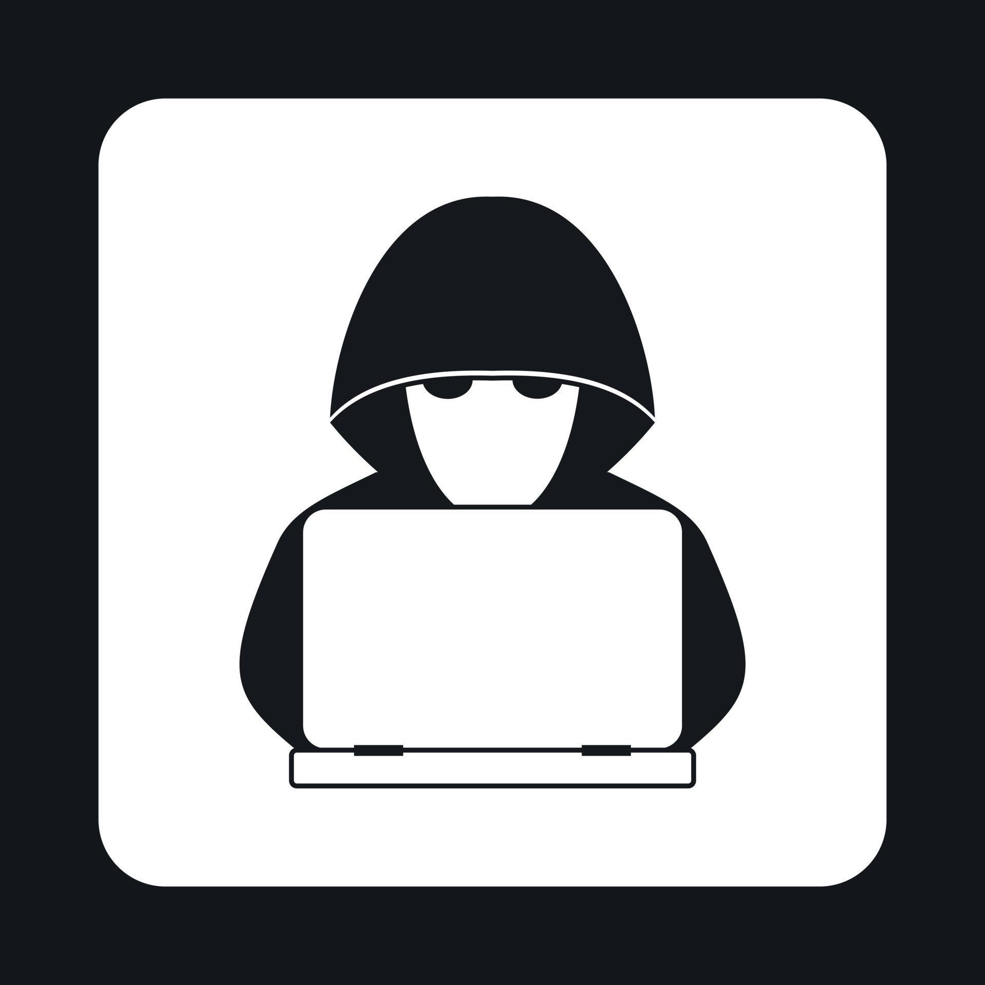 Hacker behind a computer icon, simple style 14650434 Vector Art at Vecteezy