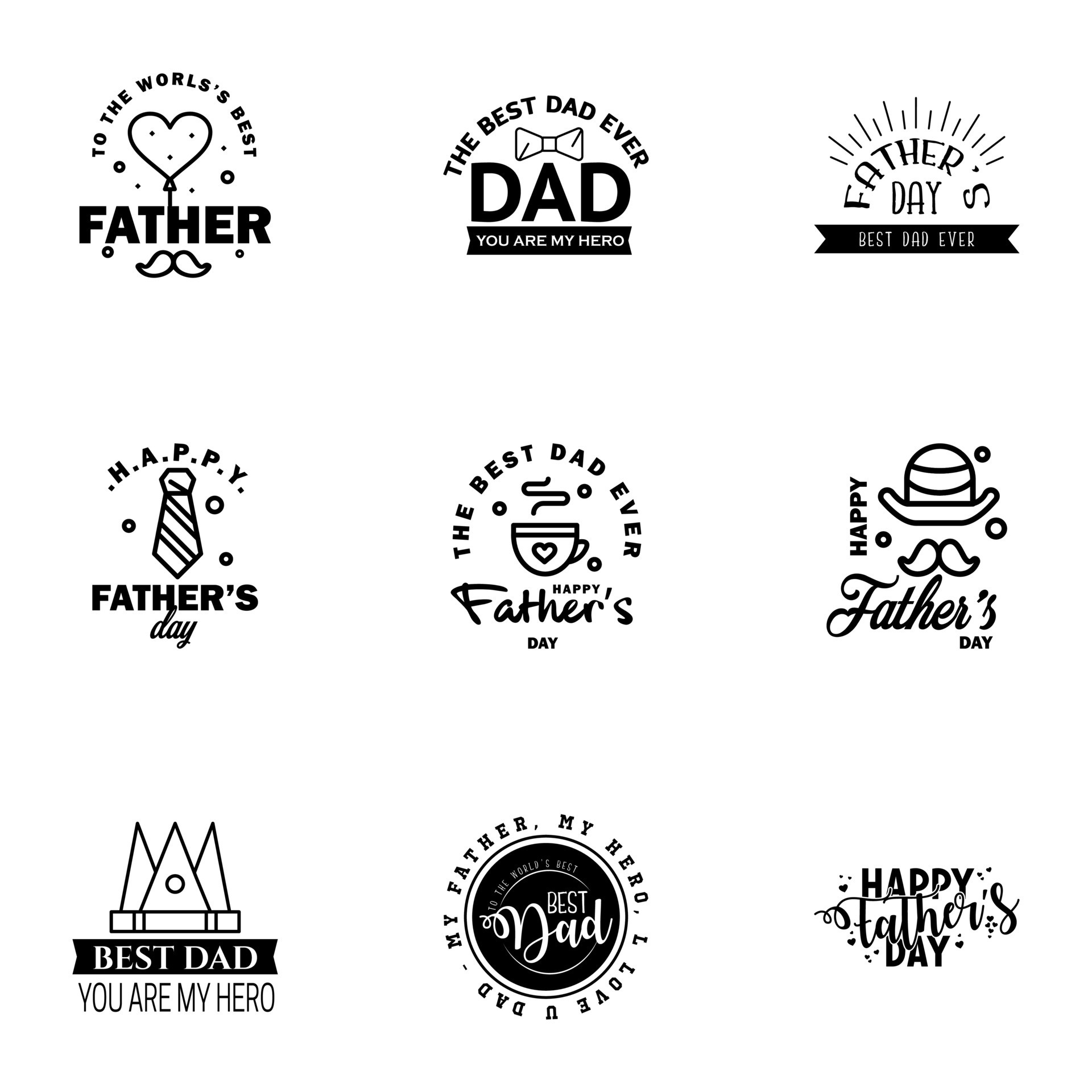 Happy Fathers Day 9 Black Holiday Hand Lettering Vector Hand Lettering Greeting Typography