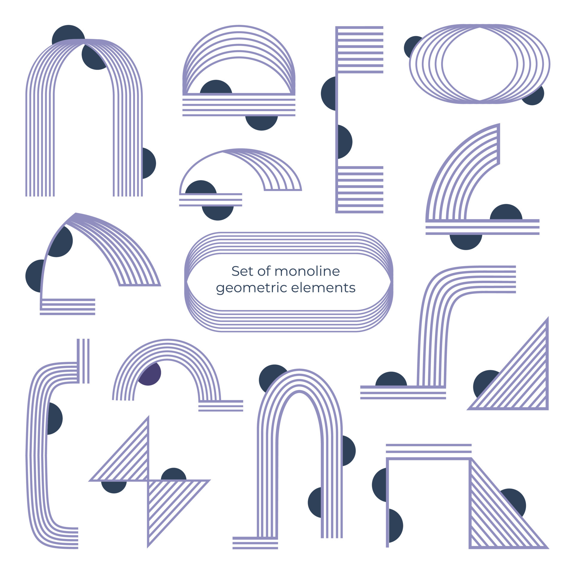 Set Of Monoline Geometric Elements Minimalistic Abstract Thin Lines For Social Media Posts And