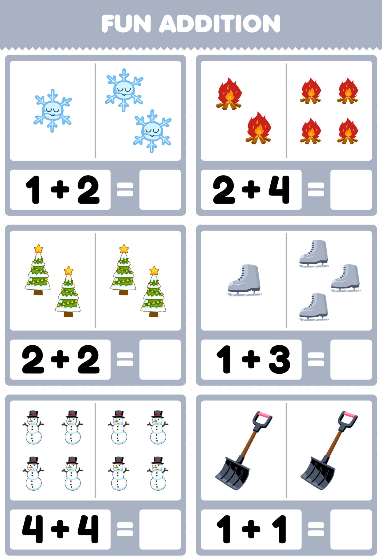 Winter Addition Worksheets For Kindergarten