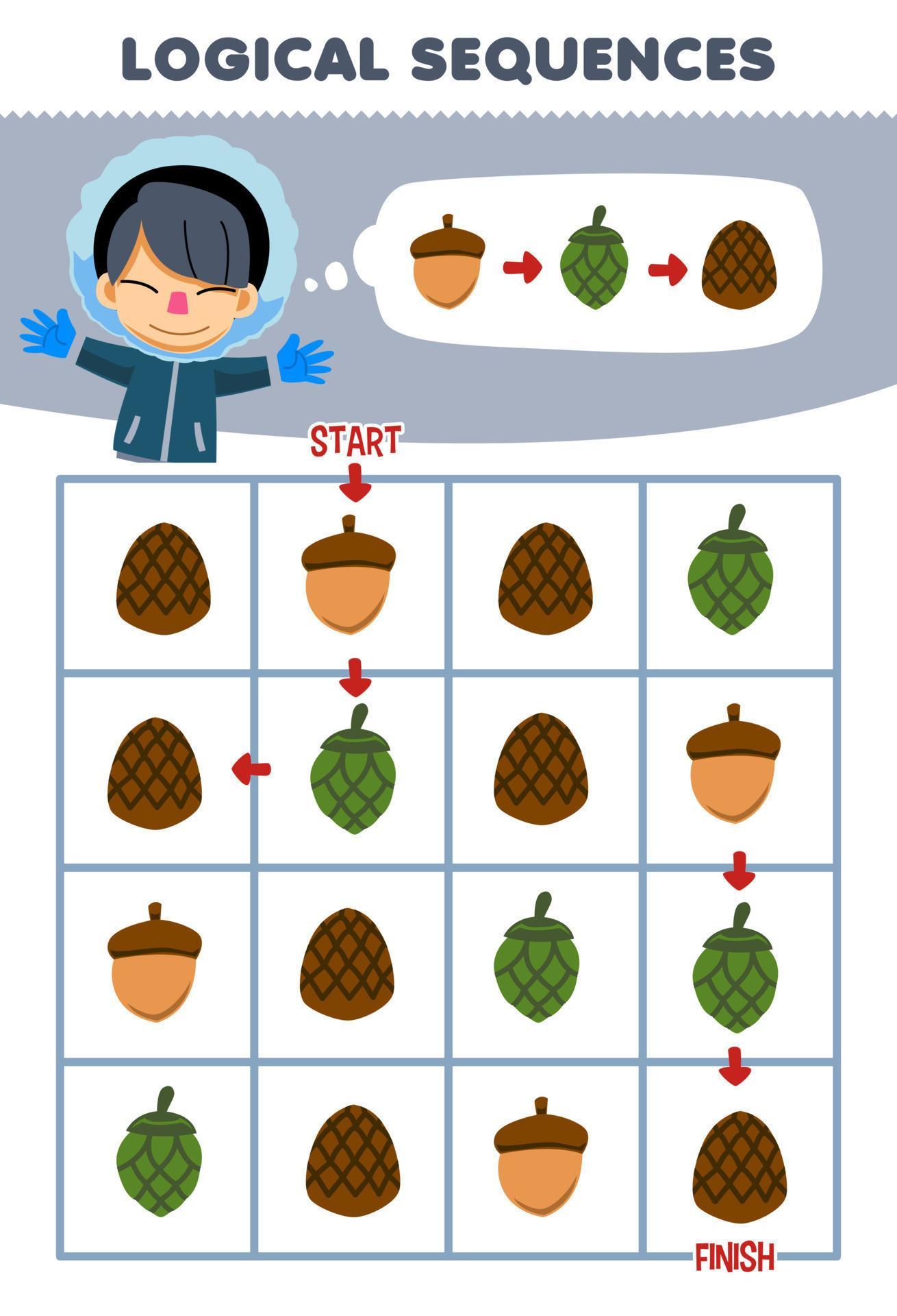 Education game for children logical sequence help boy sort pinecone and ...