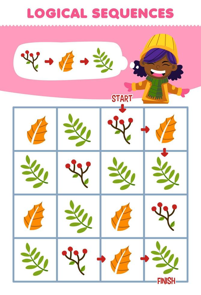 Juego Educativo Para Niños Secuencia Lógica Ayuda A La Niña A Ordenar Hojas De Principio A Fin