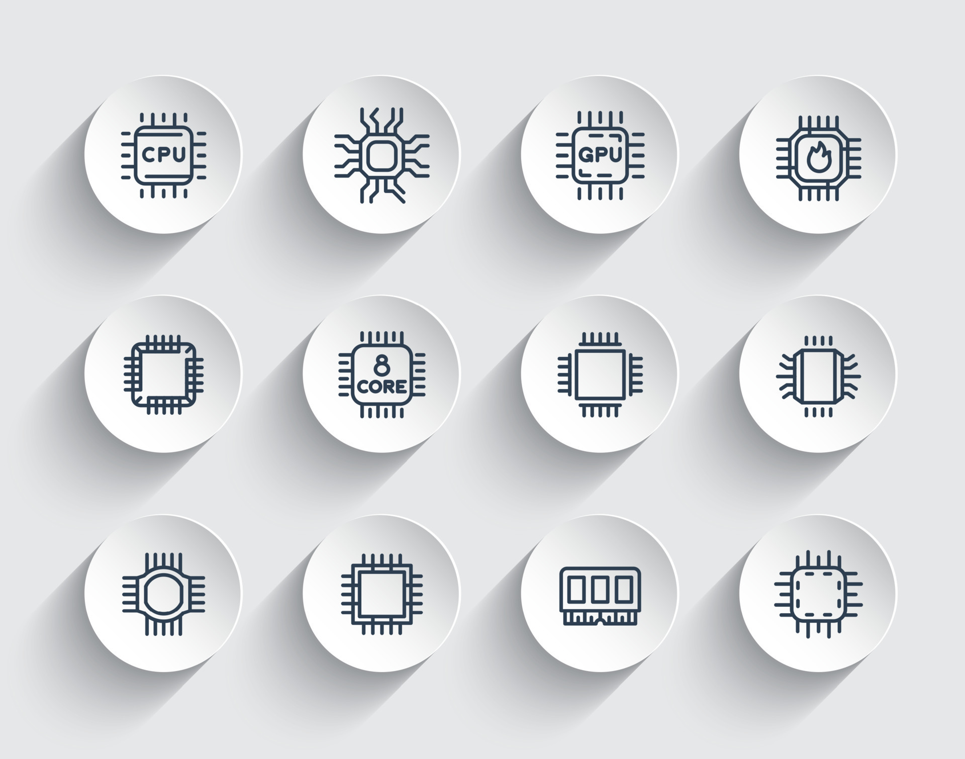 Chipsets line icons, cpu, microchip, processor, microcircuit 14663336 ... Chipsets line icons, cpu, microchip, processor, microcircuit 14663336 ...