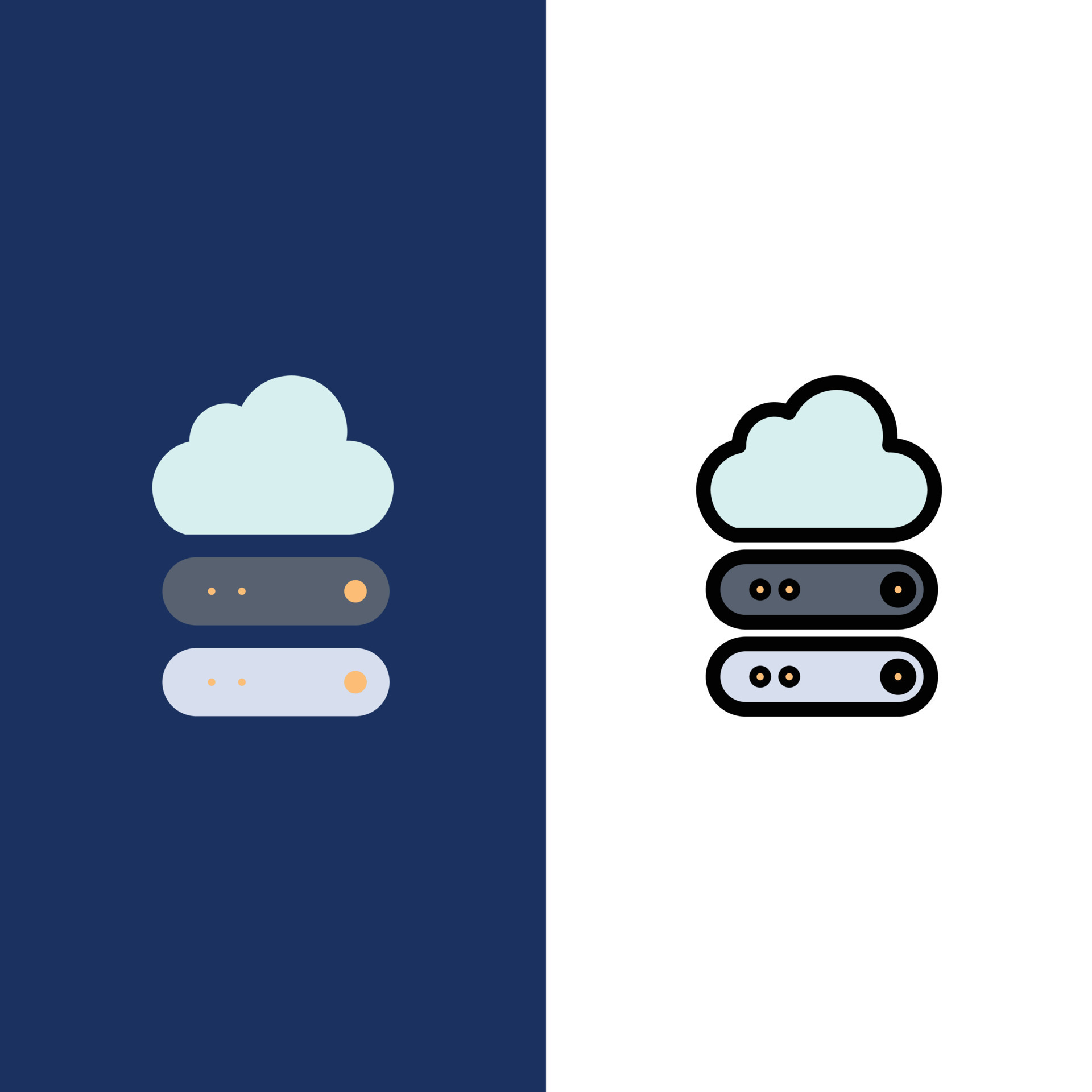 Big Cloud Data Storage Icons Flat And Line Filled Icon Set Vector Blue