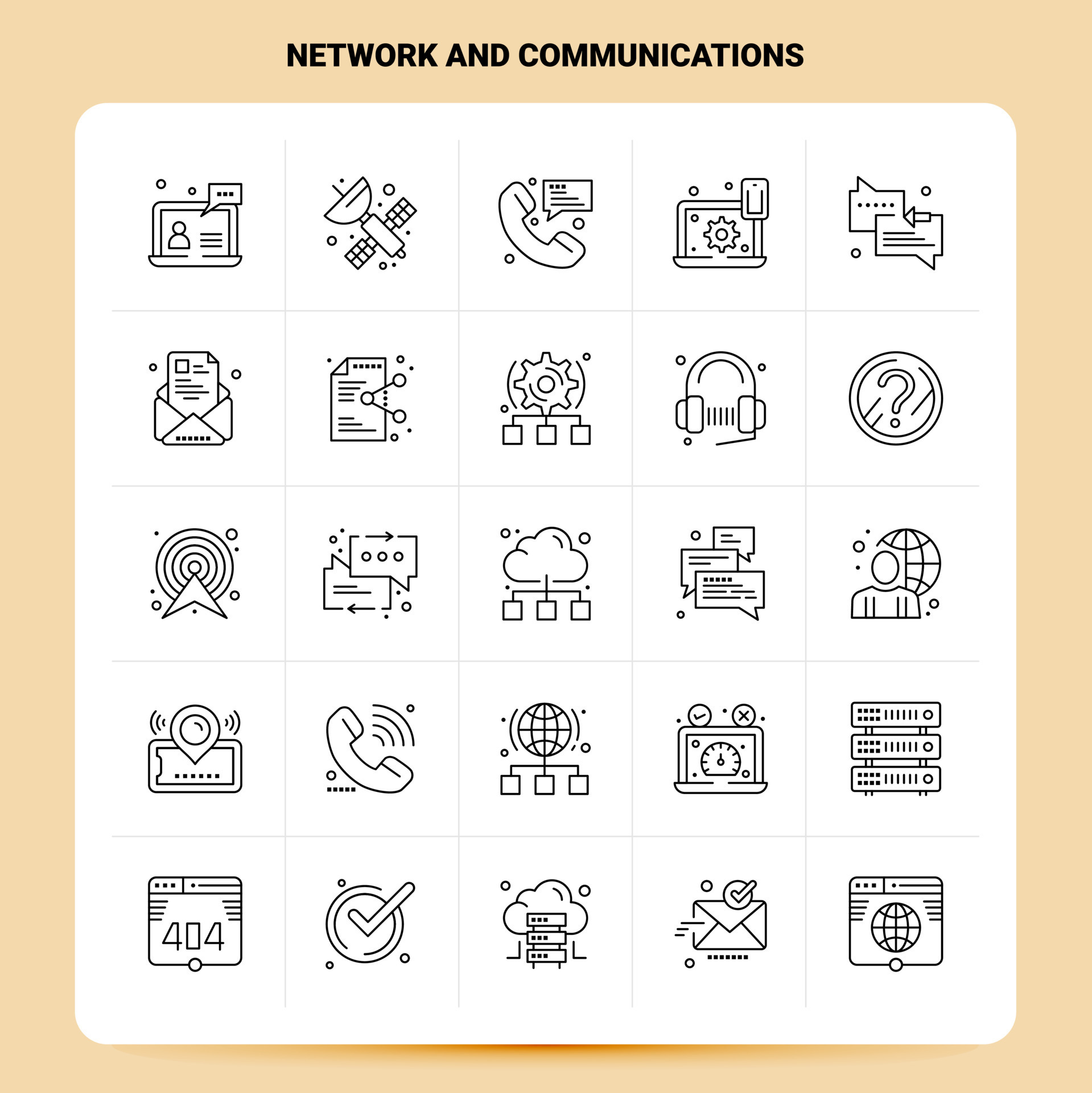 Outline 25 Network And Communications Icon Set Vector Line Style Design