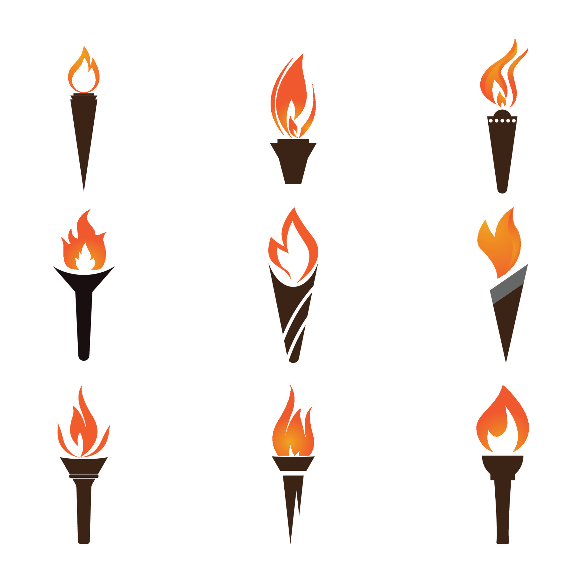 Fire Torch With Flame Flat Icons Set Collection Of Symbol Flaming Illustration 14668057 Vector