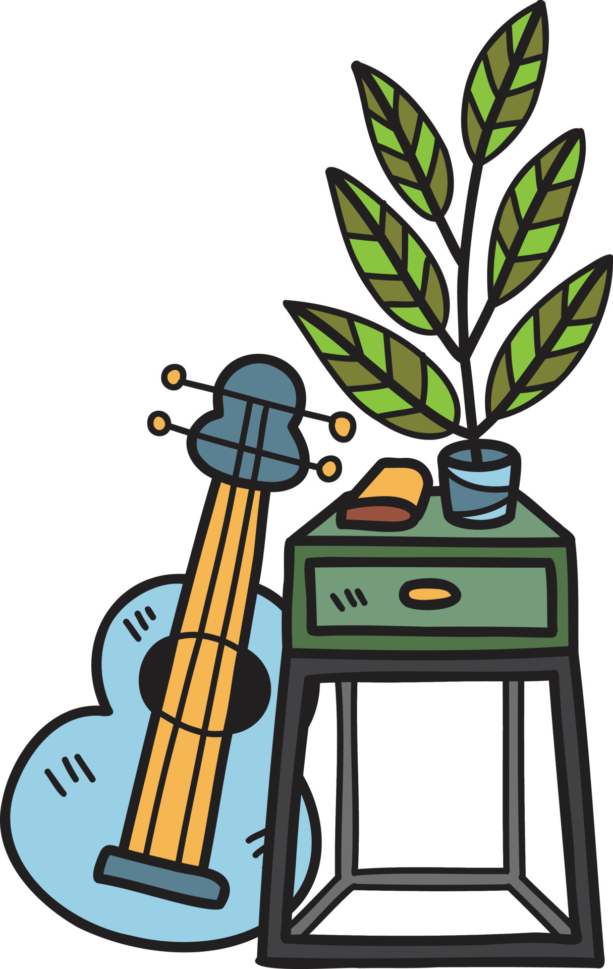 Hand Drawn Acoustic guitar and plant pot illustration 14671809 Vector ... Hand Drawn Acoustic guitar and plant pot illustration 14671809 Vector ...