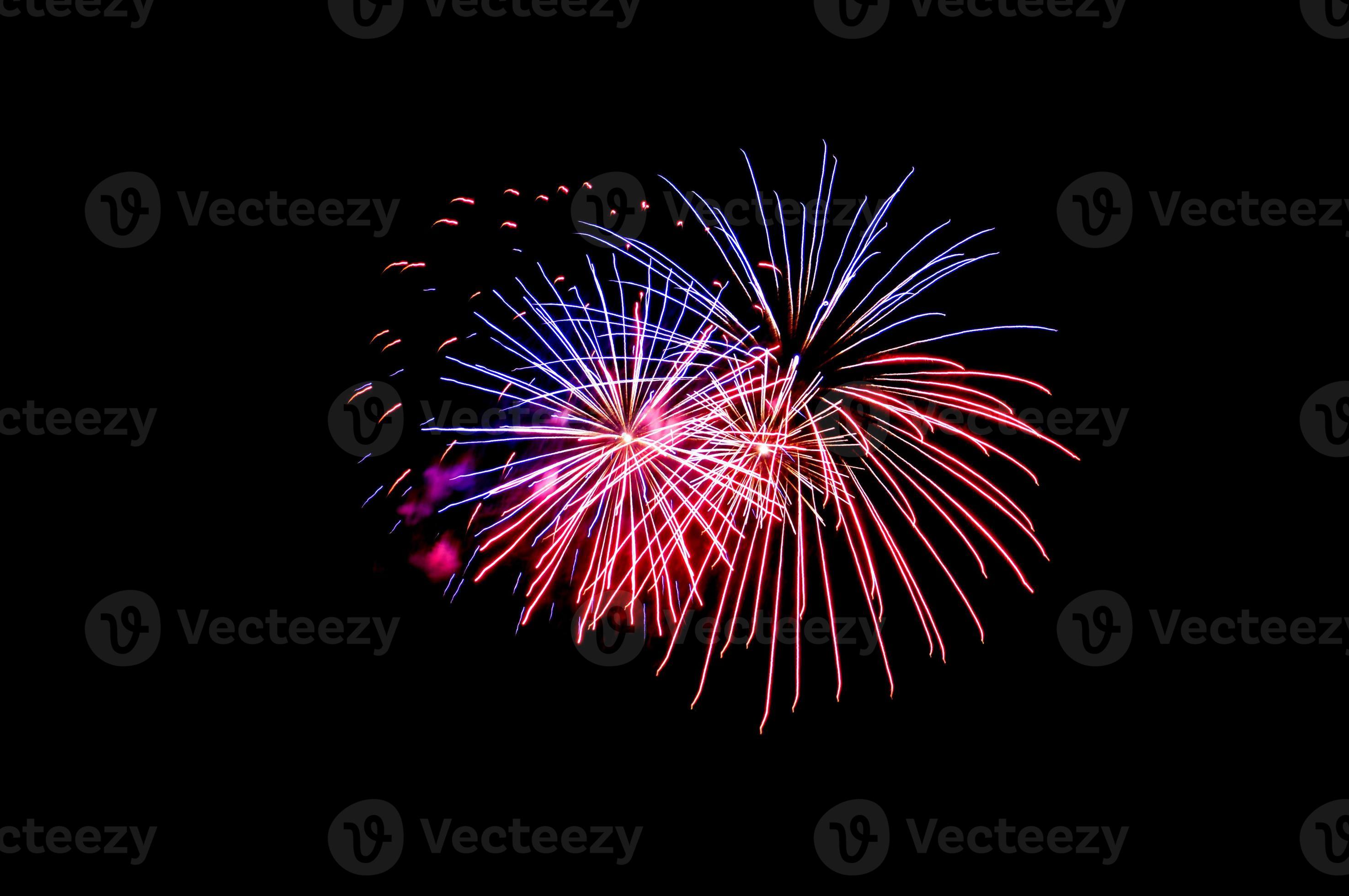 Double Blue And Red Festive Fireworks On A Black Background Bright And