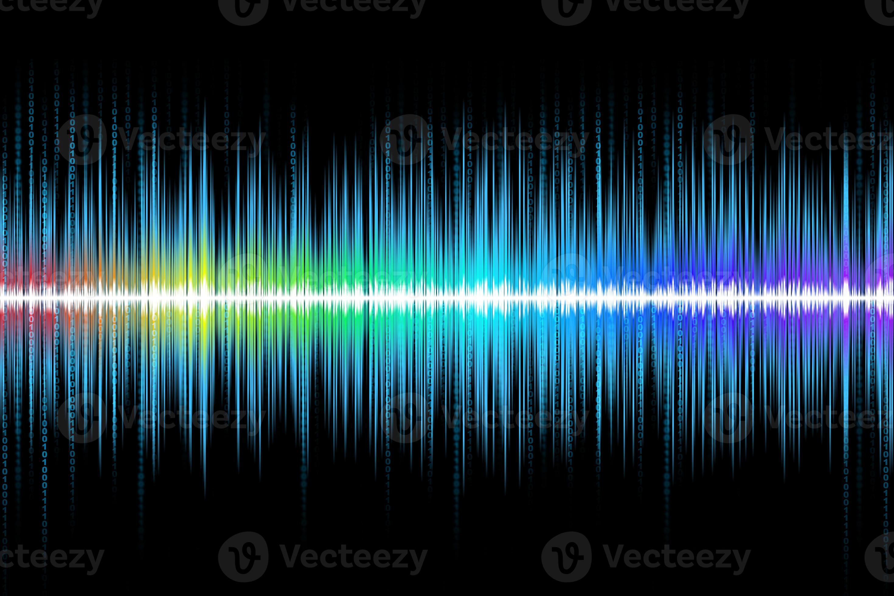 Abstract Colorful Rhythmic Digital Sound Wave With Binary Code On Black