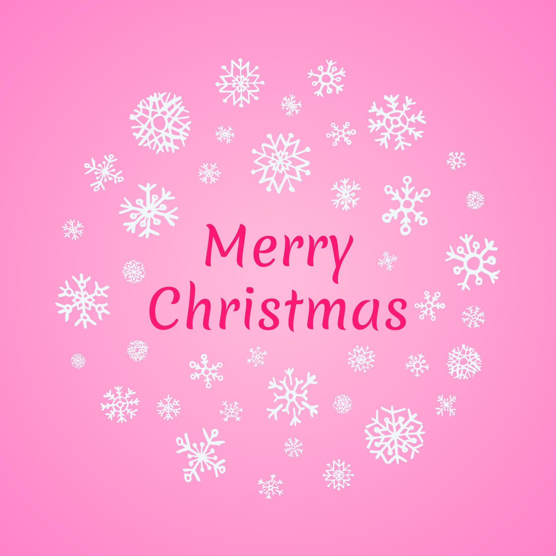 Christmas round banner with white snowflakes on pink background and ... Christmas round banner with white snowflakes on pink background and ...