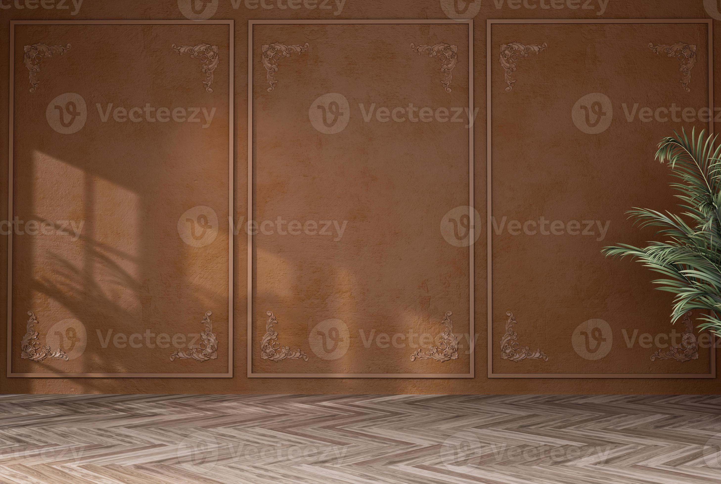 Home interior rendering with empty room color wall and decorated ...