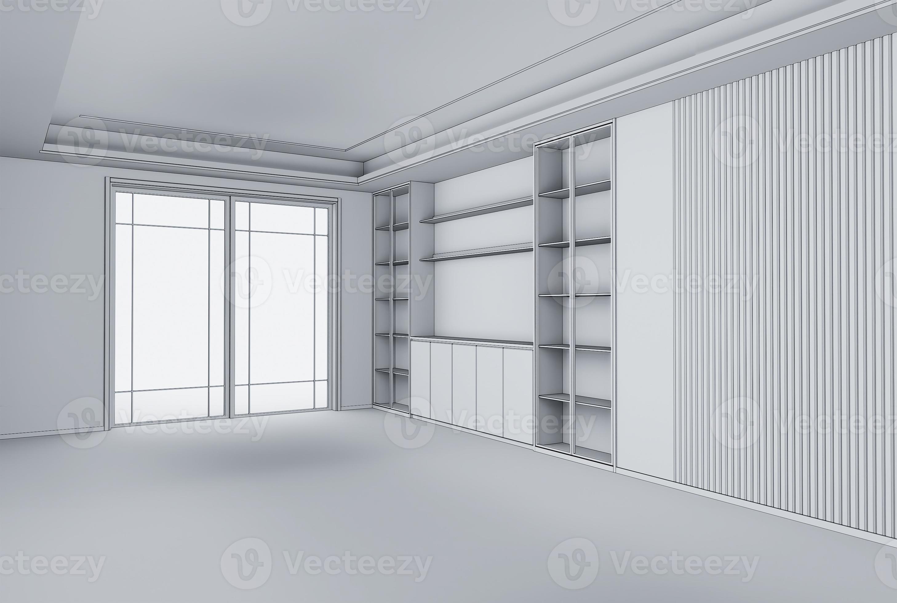 home interior rendering with empty room outline style 14685949 Stock ...