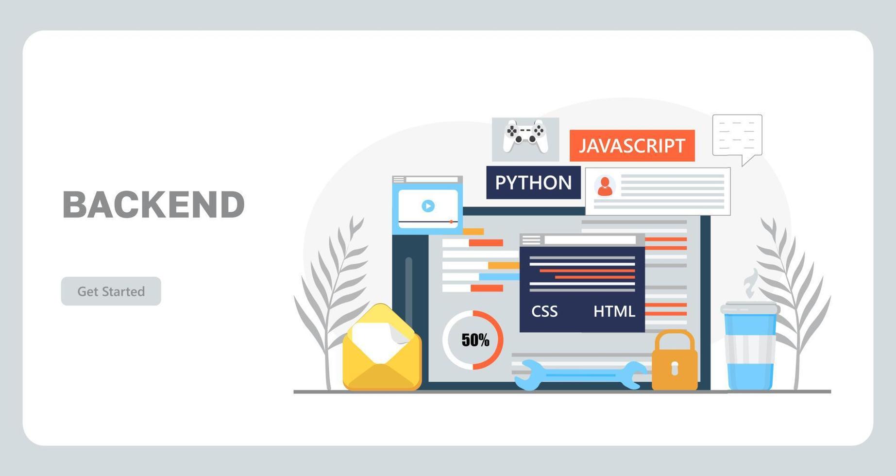 Web Developer Workplace Concept Vector For Landing Page Construction Of Website And Writes Code