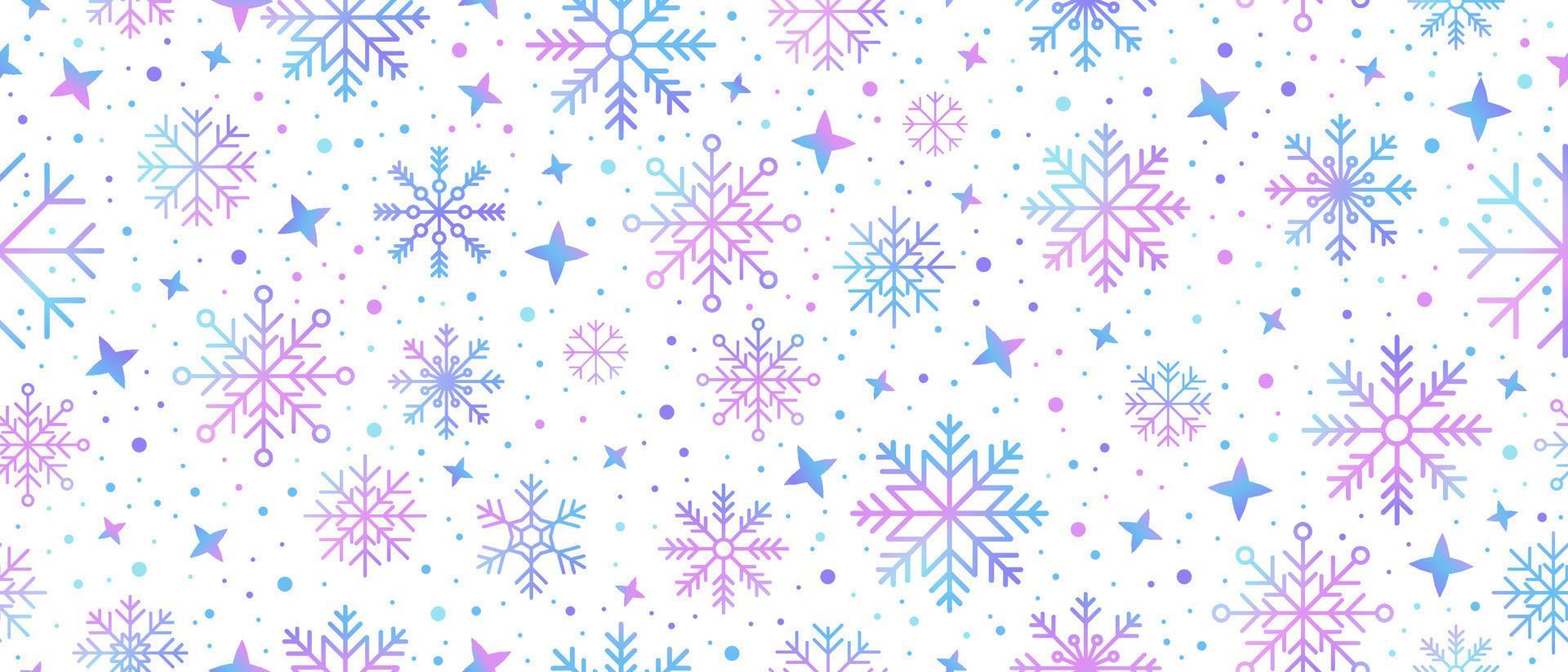Abstract snowflake seamless border. Snowflakes seamless pattern. Snowfall repeat backdrop ...