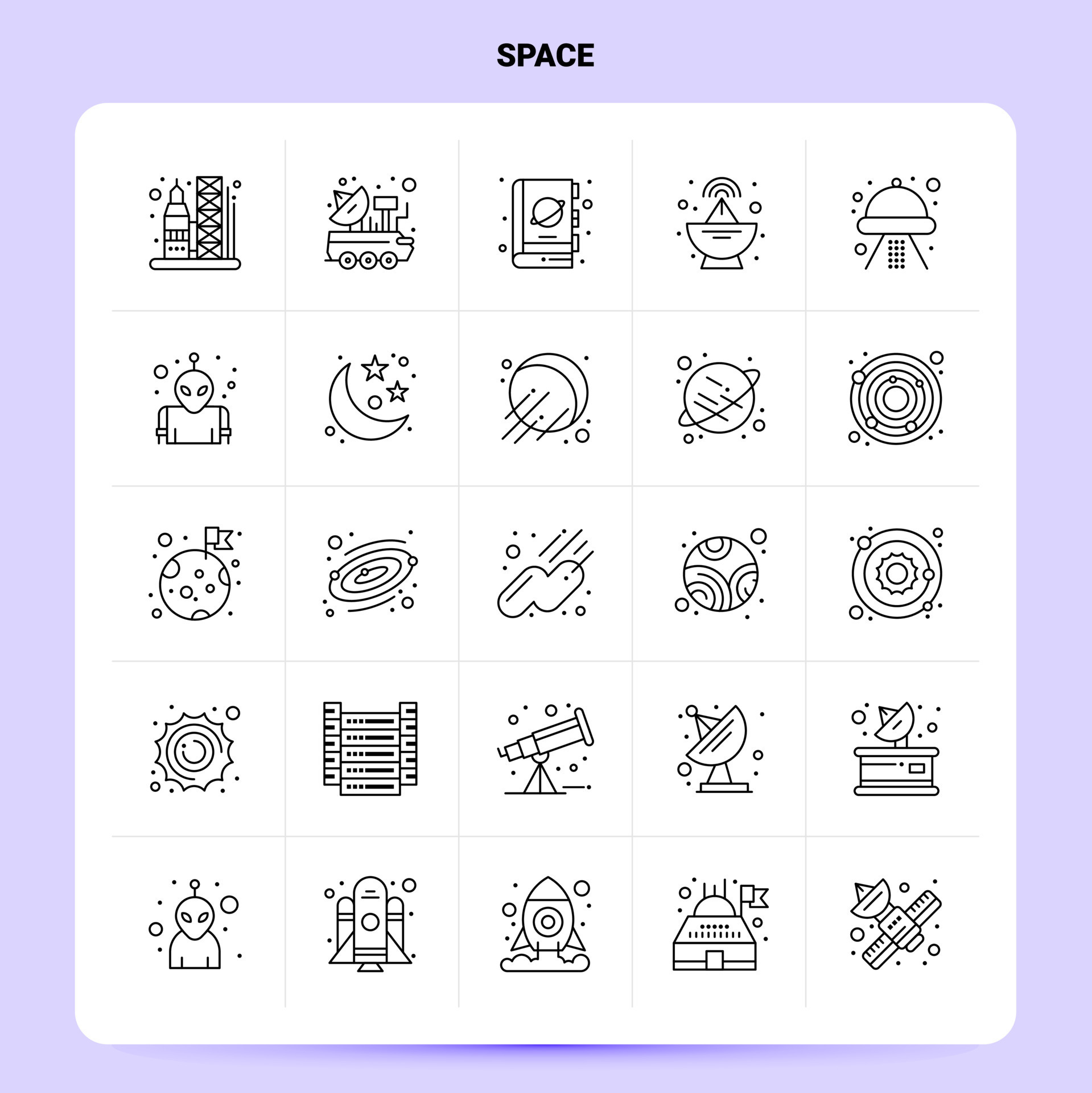 Outline 25 Space Icon Set Vector Line Style Design Black Icons Set Linear Pictogram Pack Web And