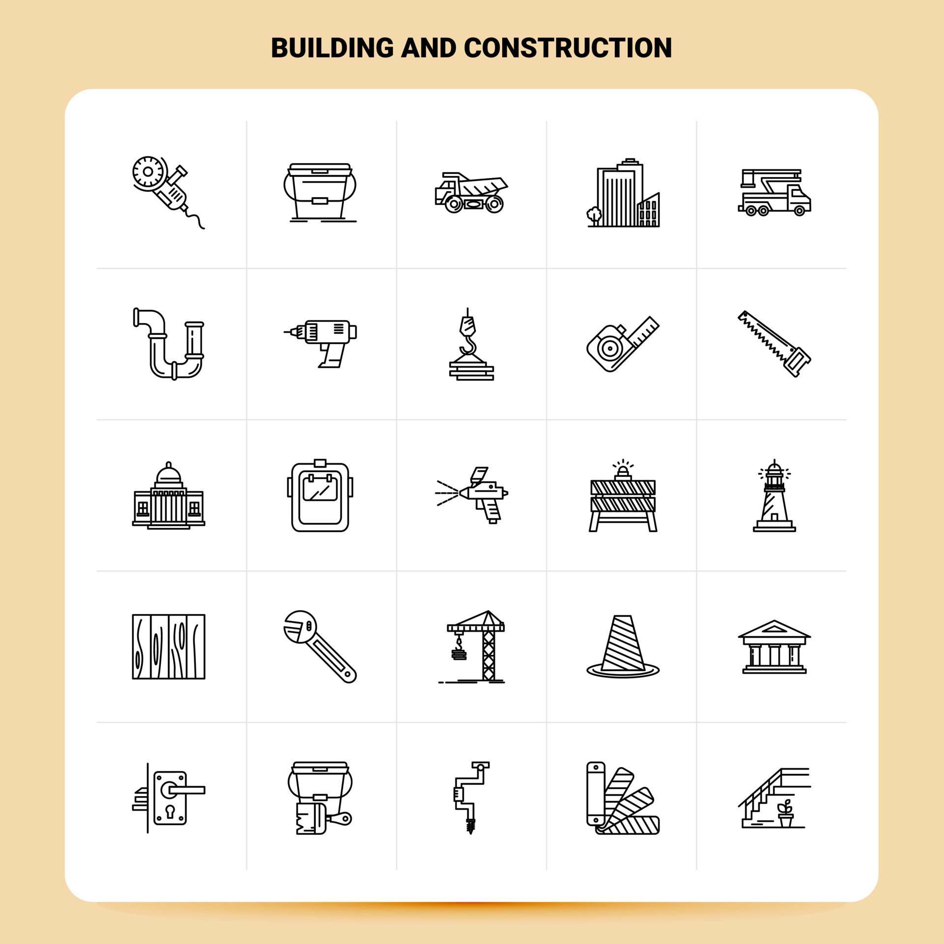 Outline 25 Building And Construction Icon Set Vector Line Style Design Black Icons Set Linear