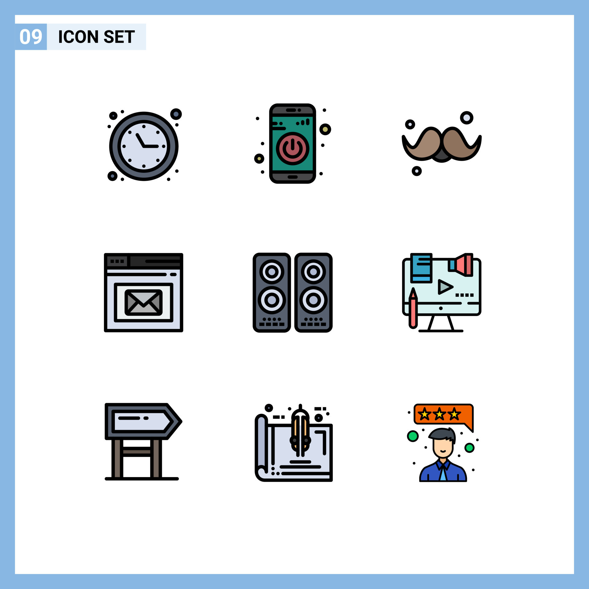 Set of 9 Modern UI Icons Symbols Signs for web mail accessories inbox ...