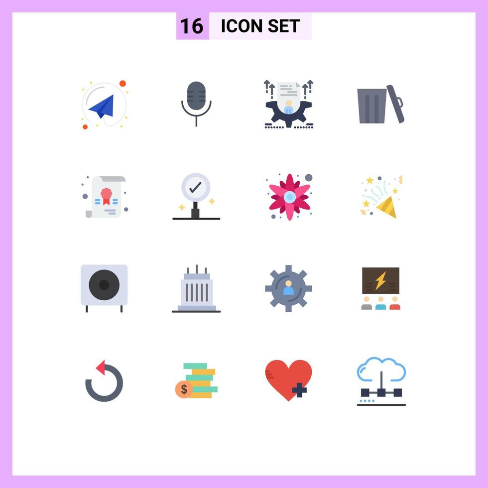 Mobile Interface Flat Color Set Of 16 Pictograms Of Diploma Trash Cv Garbage Ecology Editable