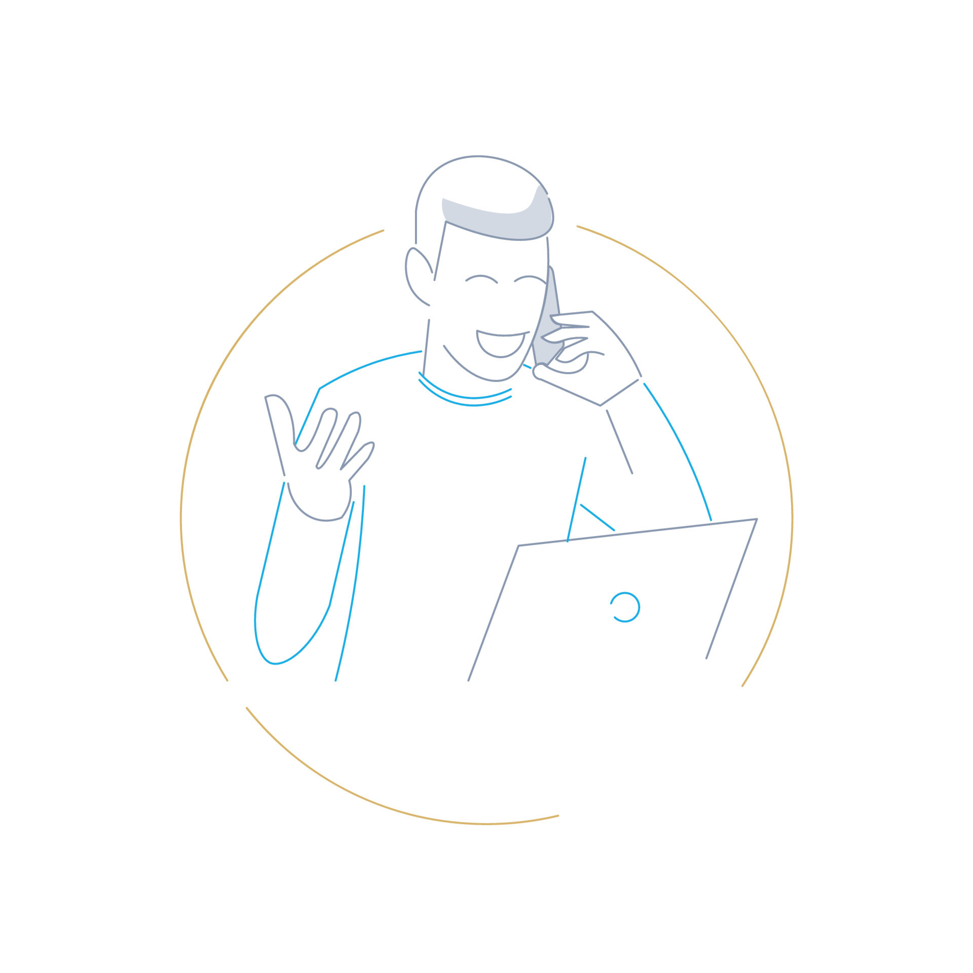 A Man Holding A Phone Talking With Client In Line Draw Style Icon