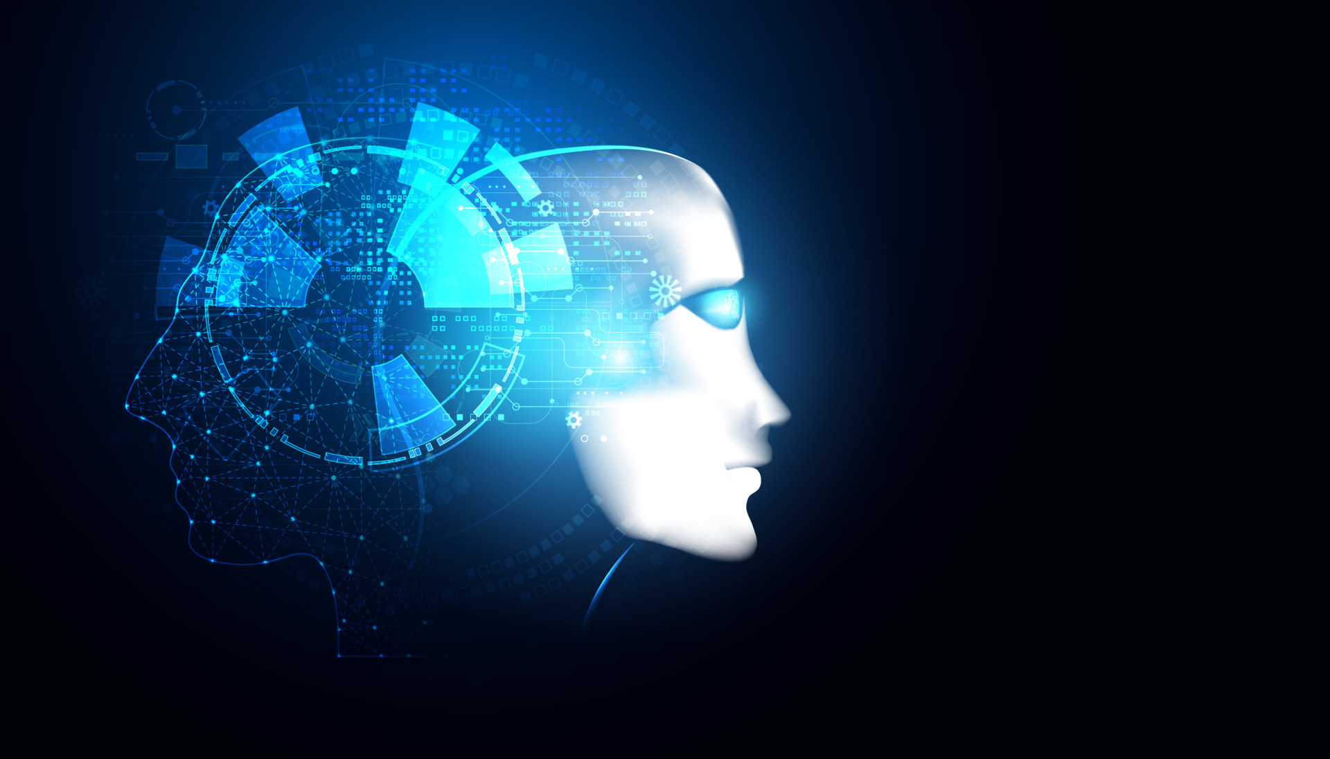 Abstract Face Technology AI Artificial Intelligence In two futuristic ... Abstract Face Technology AI Artificial Intelligence In two futuristic ...