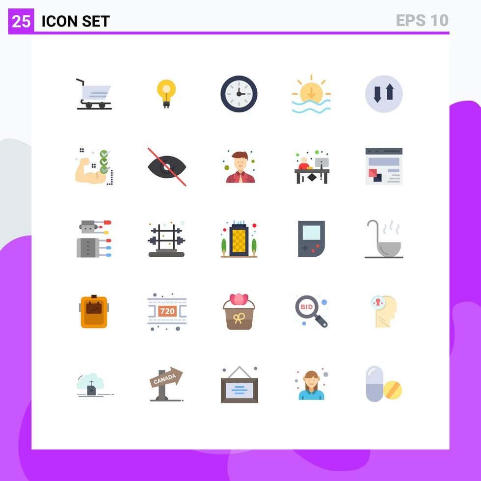 Mobile Interface Flat Color Set Of 25 Pictograms Of Up Down Alarm Arrows Sunset Editable Vector