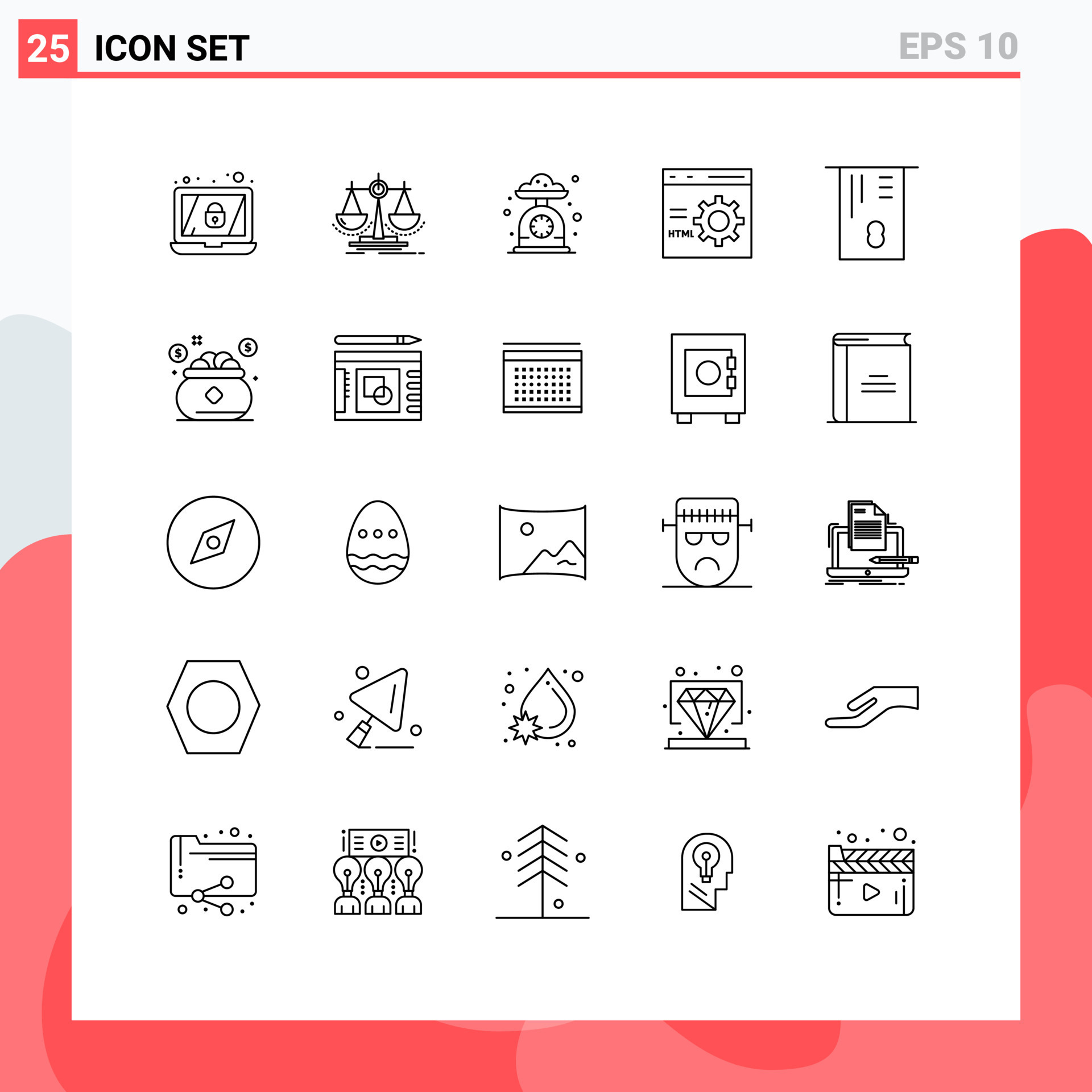 Pictogram Set Of 25 Simple Lines Of Programming Develop Baking Coding Scale Editable Vector