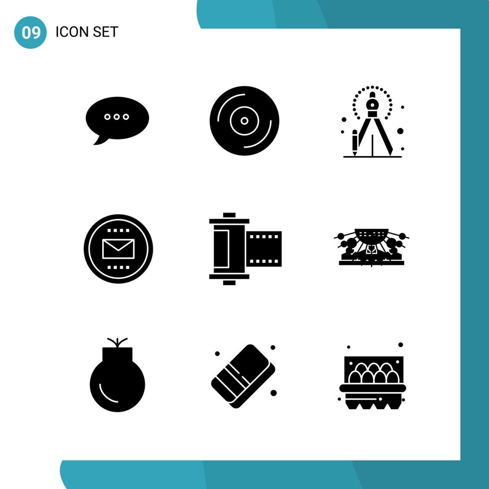 Vector Pack of 9 Glyph Symbols Solid Style Icon Set on White Background ...