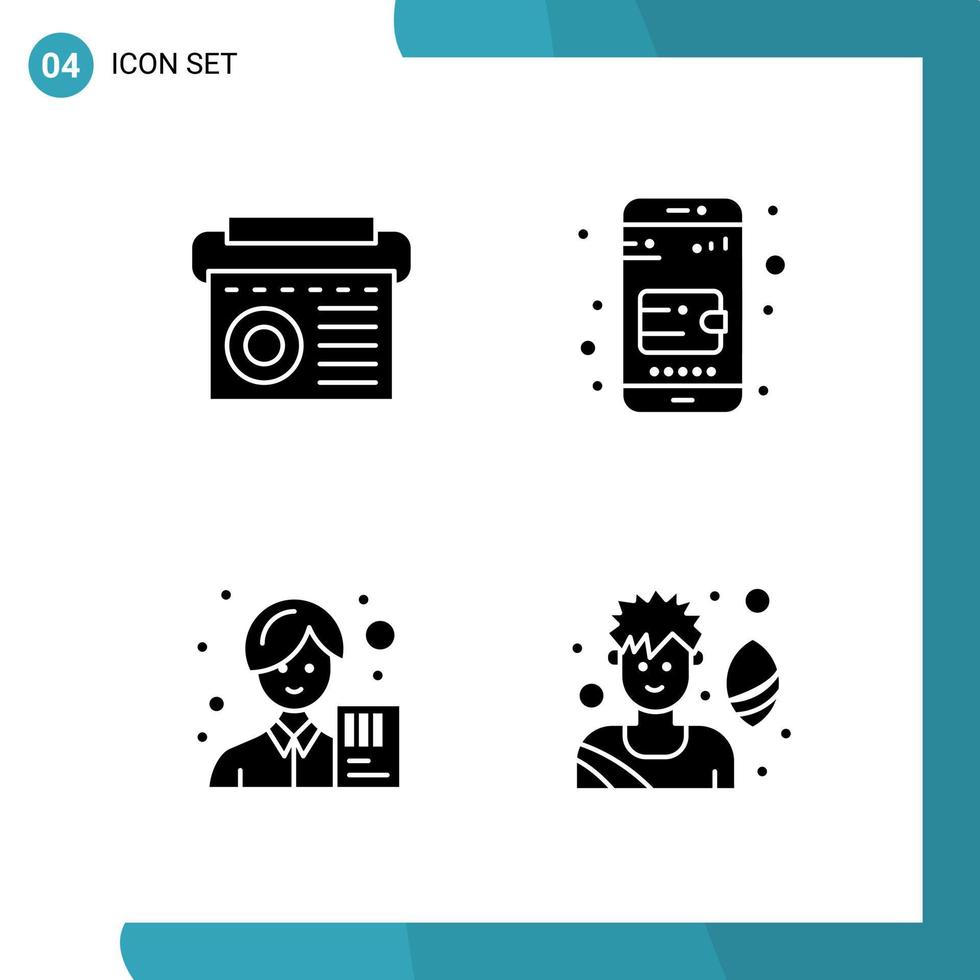 Vector Pack of 4 Glyph Symbols Solid Style Icon Set on White Background ...