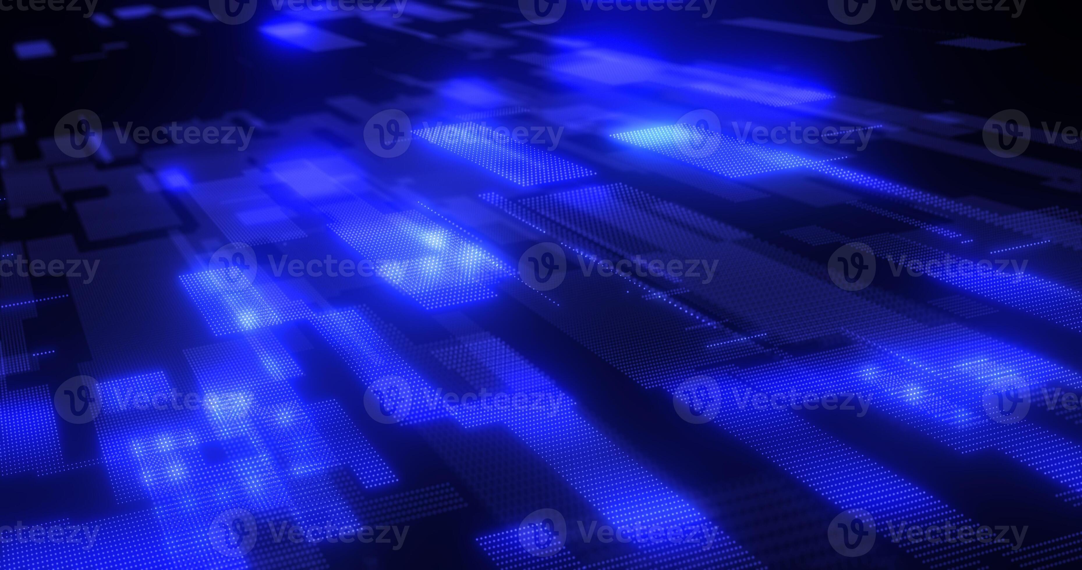 Abstract background blue from futuristic hi-tech rectangles of pixel particles flying with glow ...