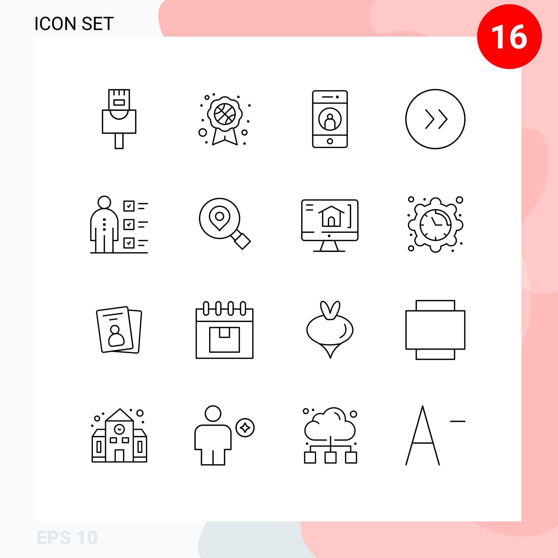 Set of 16 Vector Outlines on Grid for professional employee mobile checklist right Editable ...