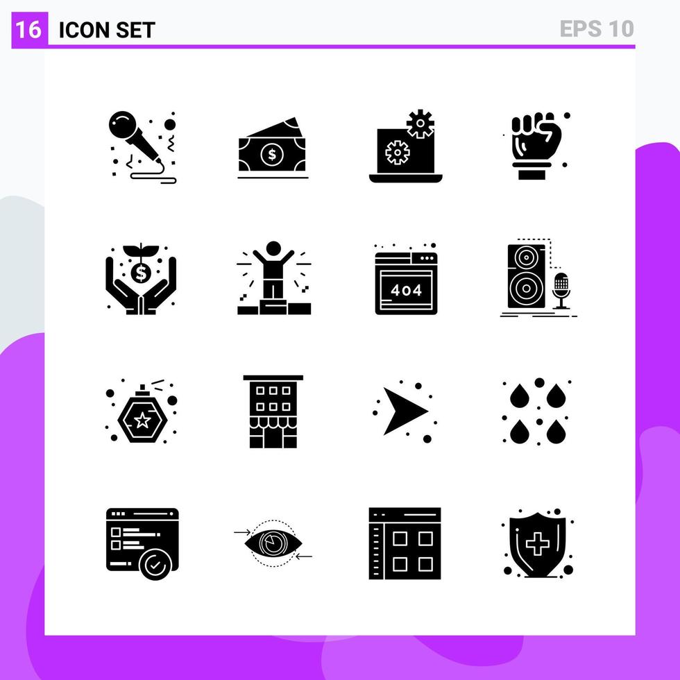 Set of 16 icons in solid style Creative Glyph Symbols for Website ...