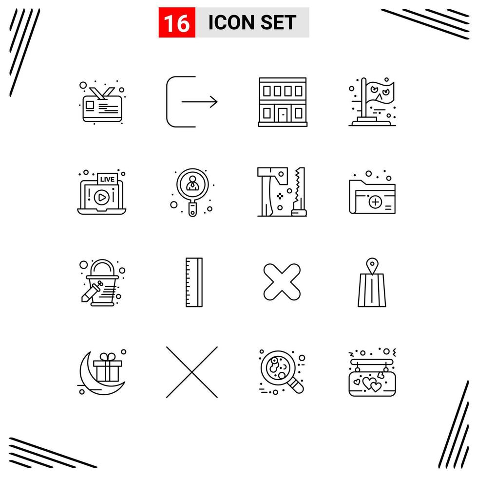 User Interface Pack Of 16 Basic Outlines Of Laptop Video House Live Party Editable Vector Design