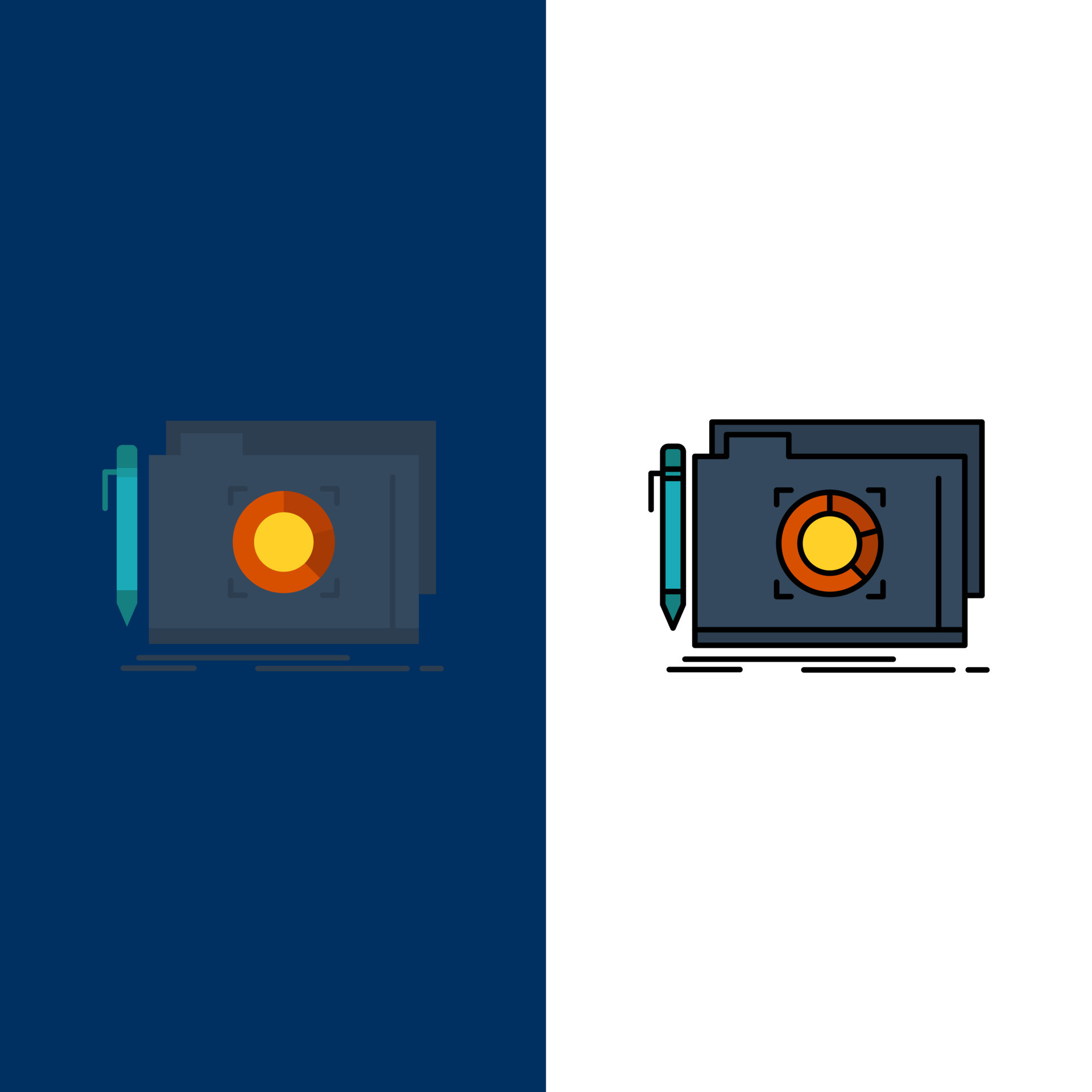 Folder Lock Target File Icons Flat And Line Filled Icon Set Vector Blue