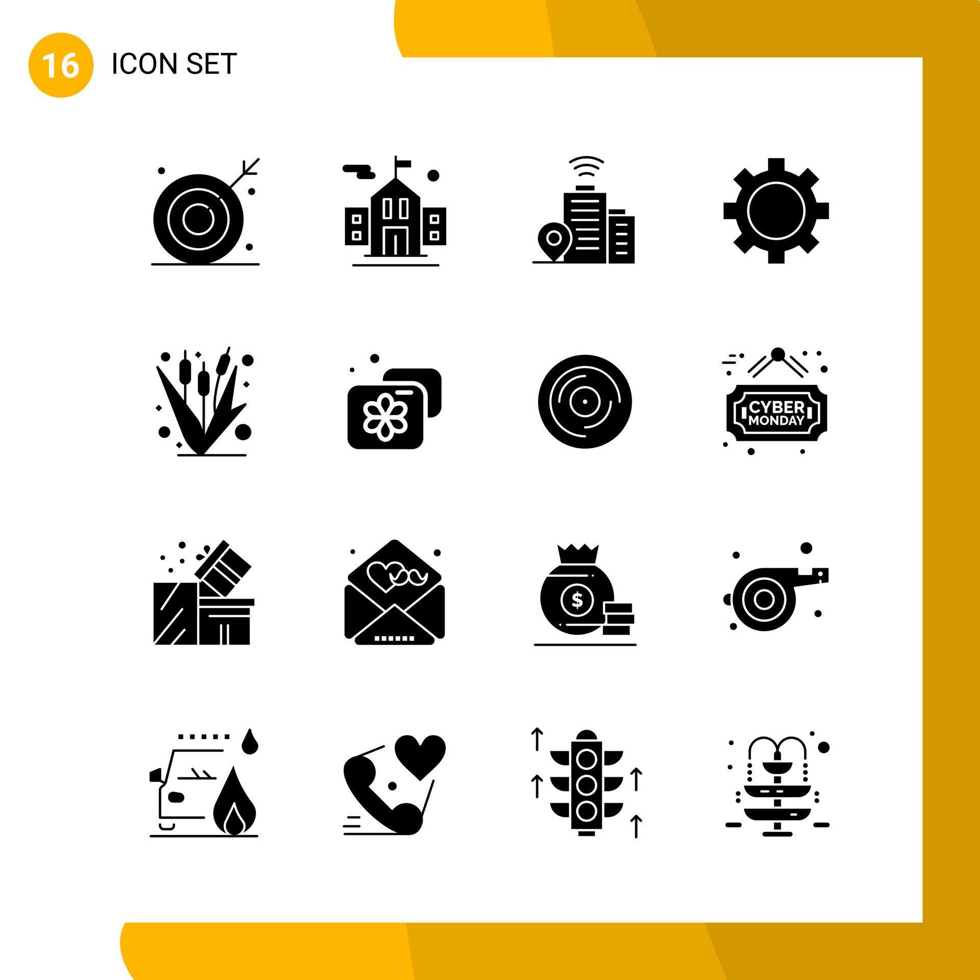 16 Icon Set Solid Style Icon Pack Glyph Symbols isolated on White ...