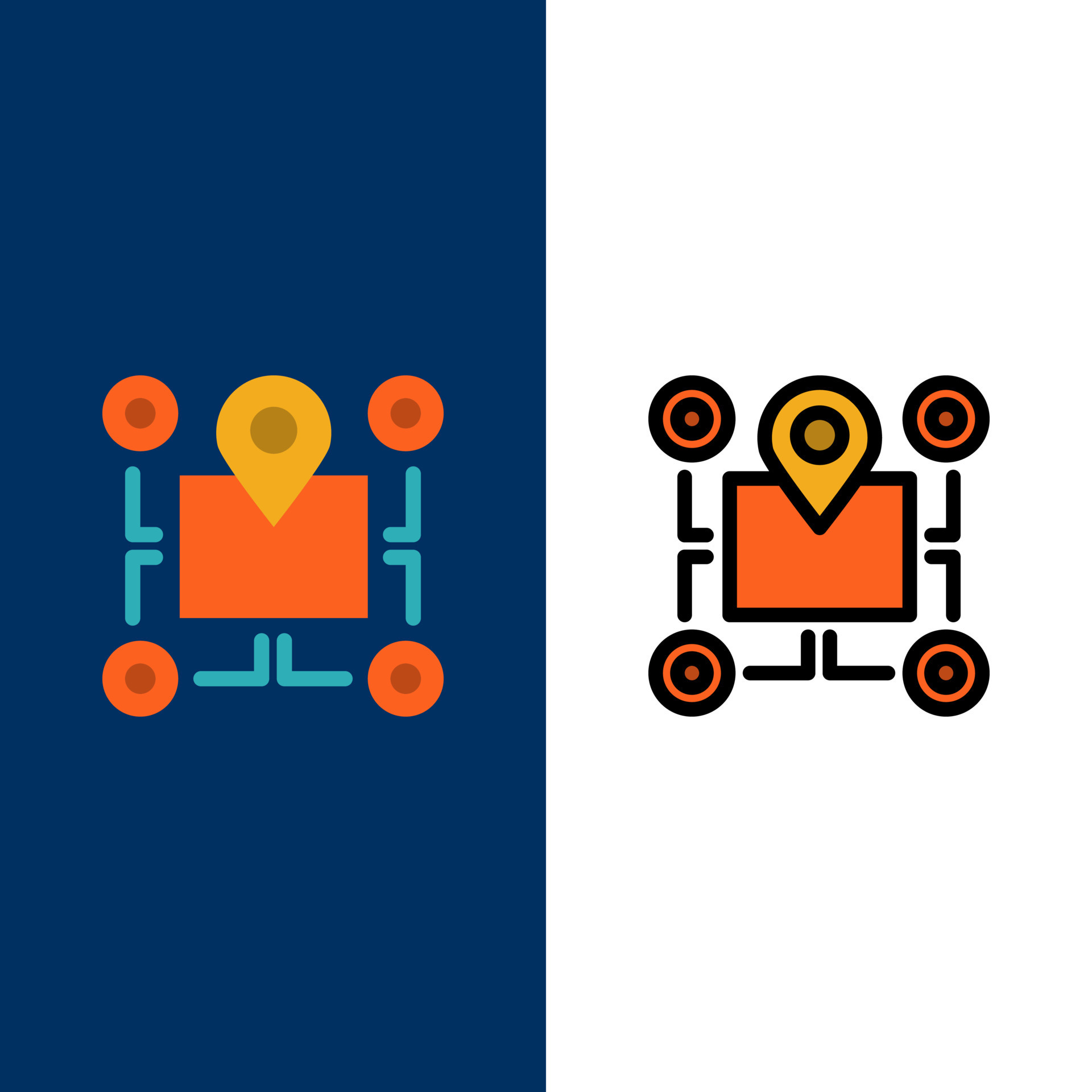 Location Map Chip Area Pointer Icons Flat and Line Filled Icon Set Vector Blue Background ...