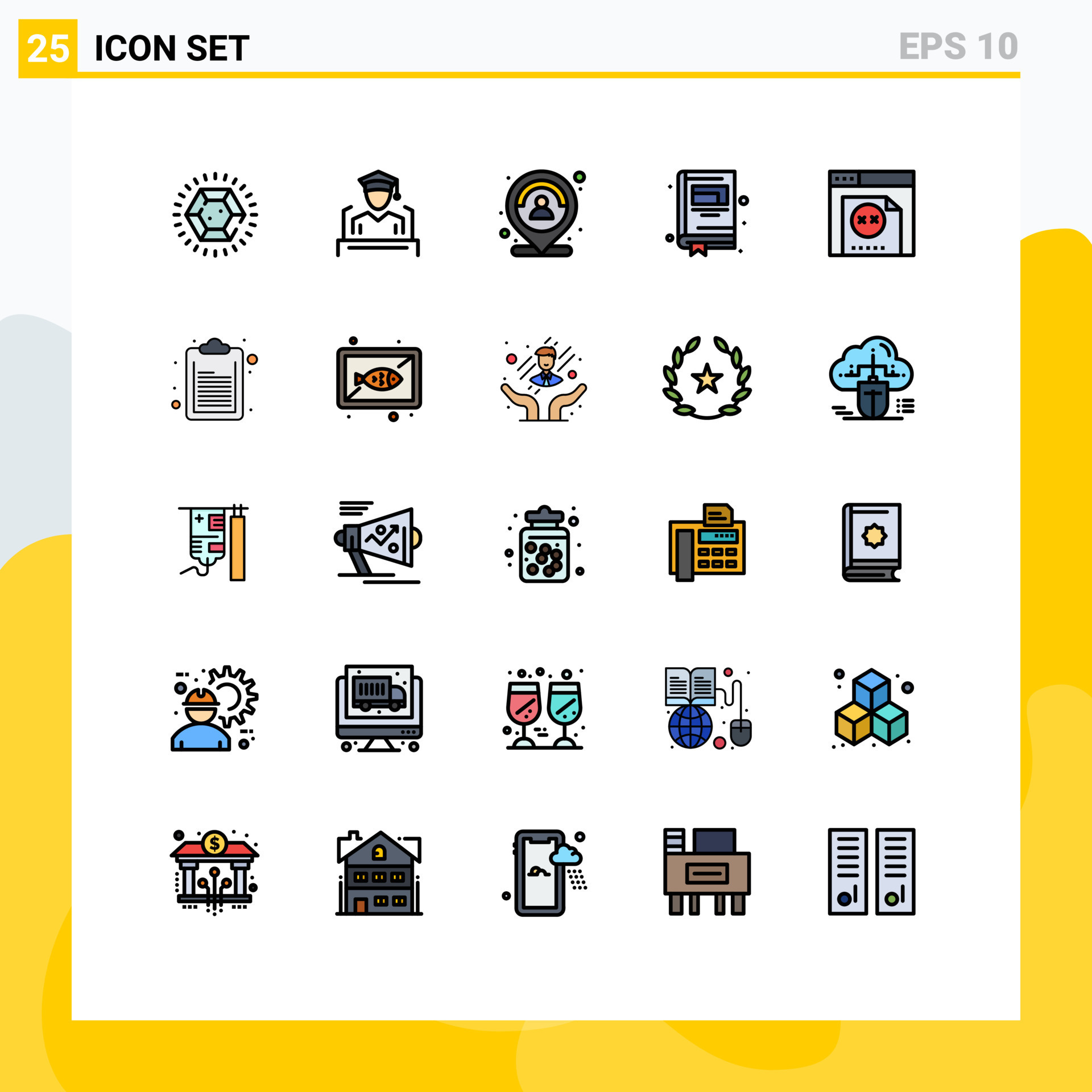 Pictogram Set Of 25 Simple Filled Line Flat Colors Of Programming Notepad Customer Notebook