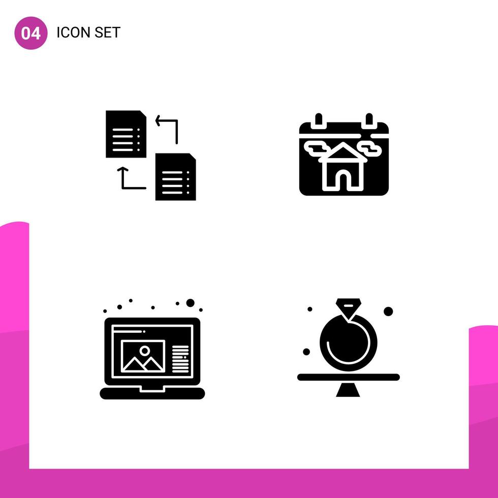 Glyph Icon set Pack of 4 Solid Icons isolated on White Background for ...