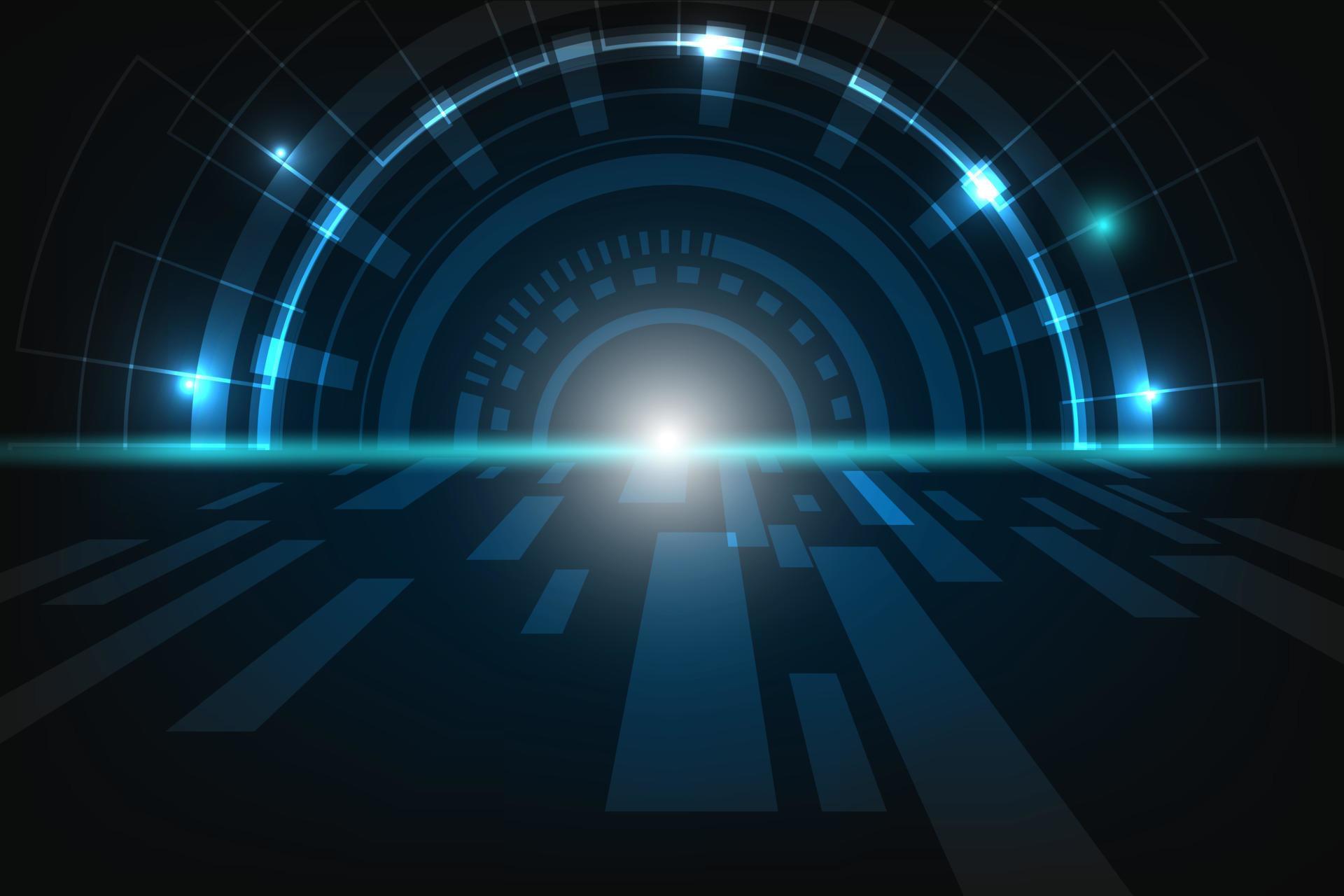 abstract technology circle dynamic perspective design blue innovation concept on a dark ...