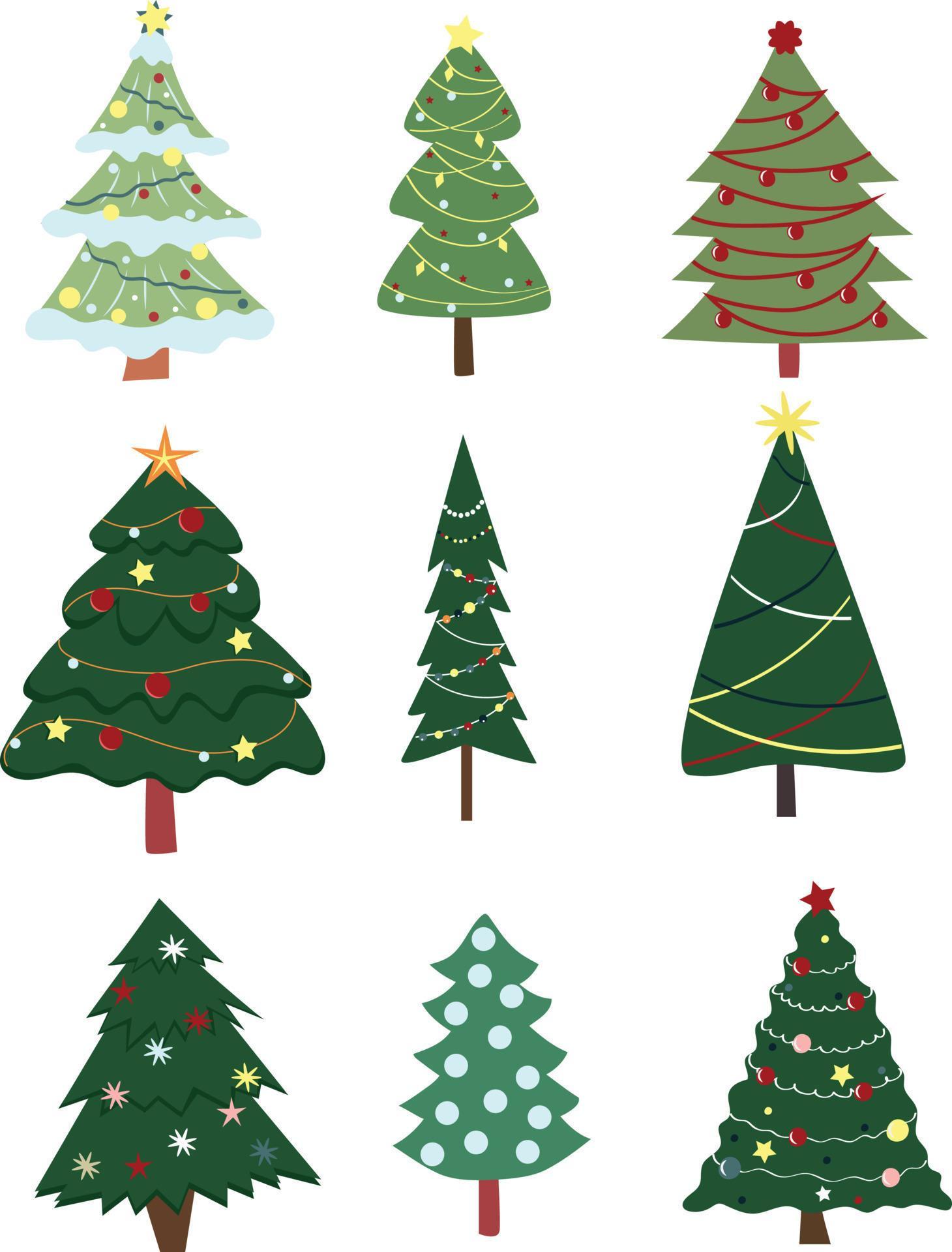 Set of vector Christmas trees, elegant holiday trees, New Year's decor ...