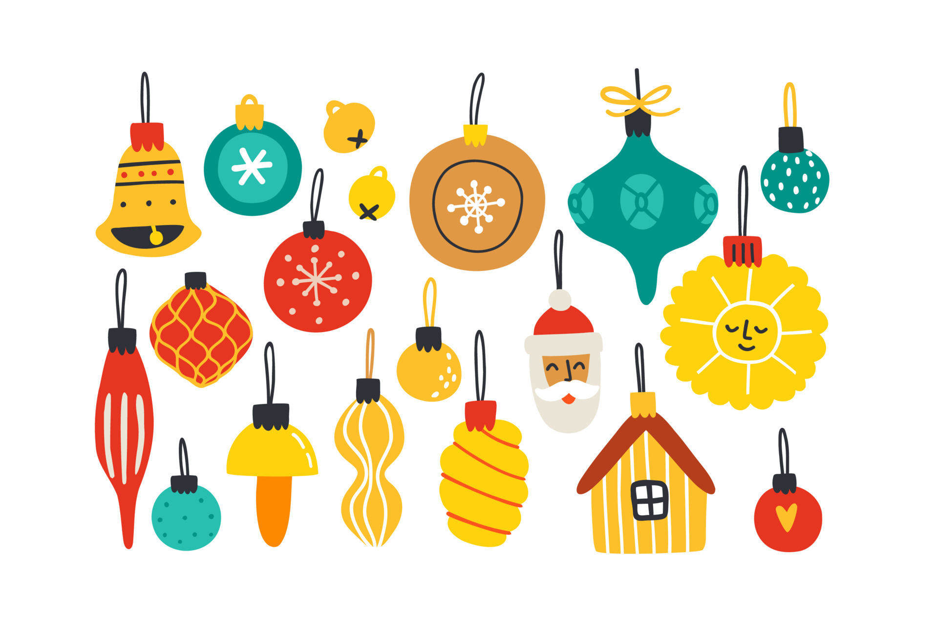 a set of cute hand-drawn Christmas ornaments. vector illustration in ...