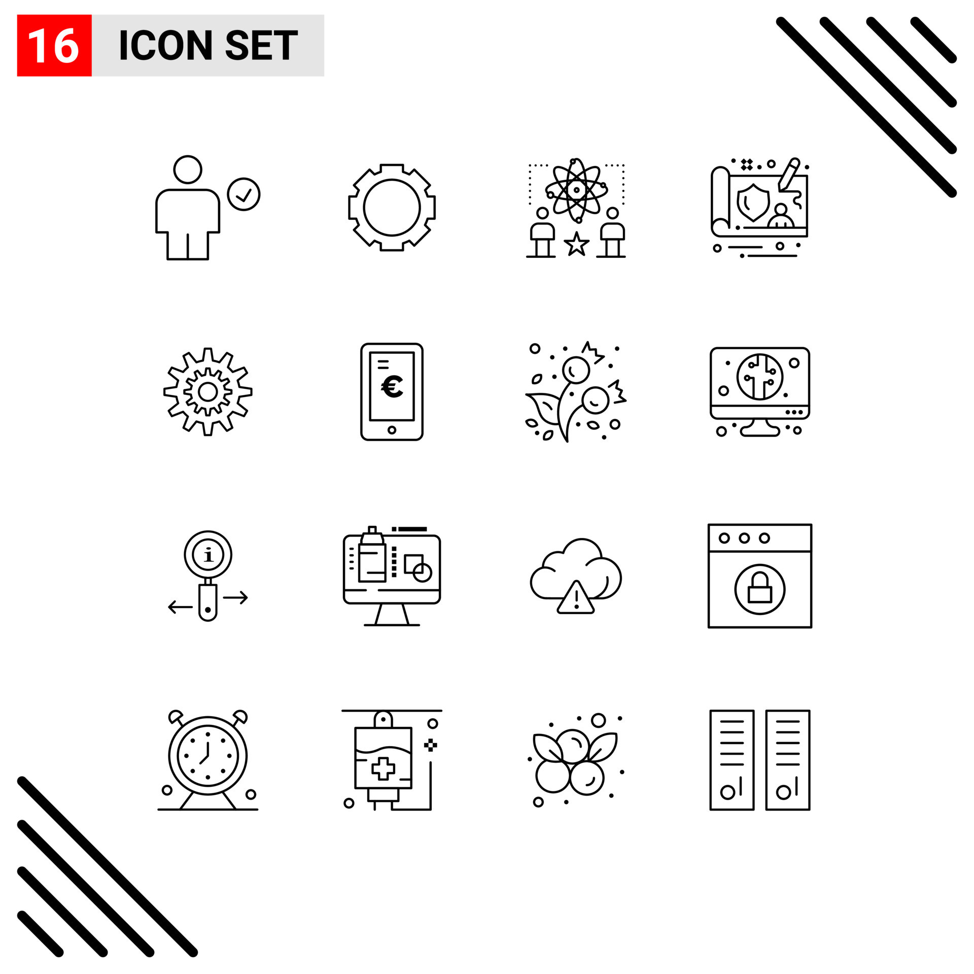 Group Of 16 Modern Outlines Set For Cog Gdpr User Design Atom Editable Vector Design Elements