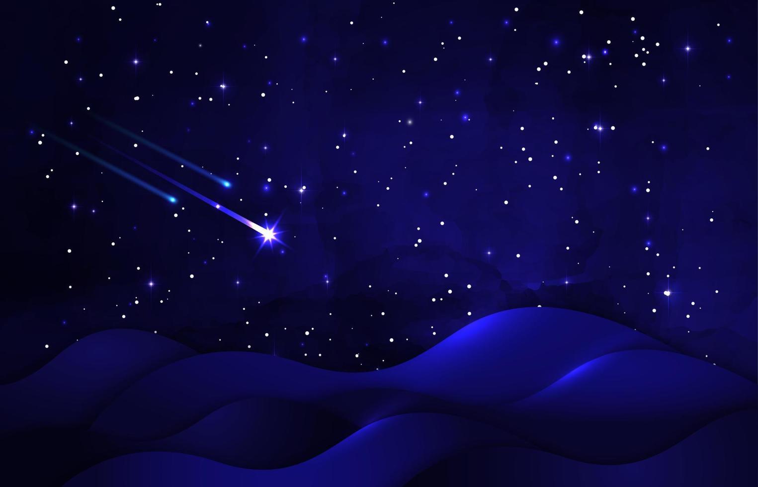 Falling stars background, shooting star landscape with dark blue starry ...