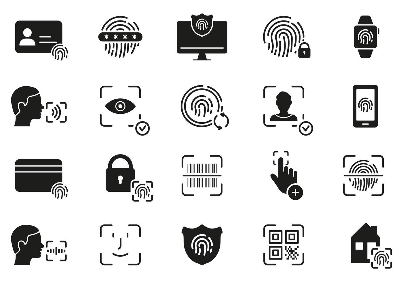 Fingerprint Facial Identity Password In Mobile Phone Computer Silhouette Icon Set Touch Id
