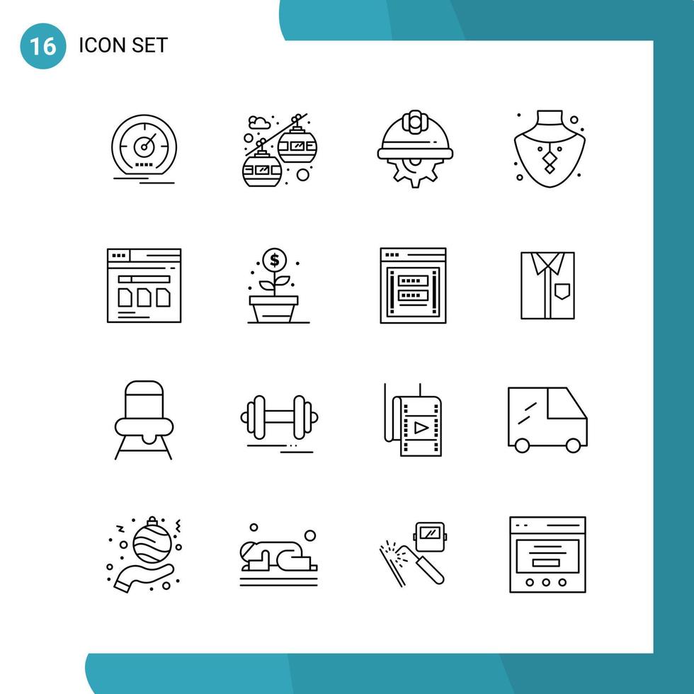 Vector Pack of 16 Outline Symbols Line Style Icon Set on White ...