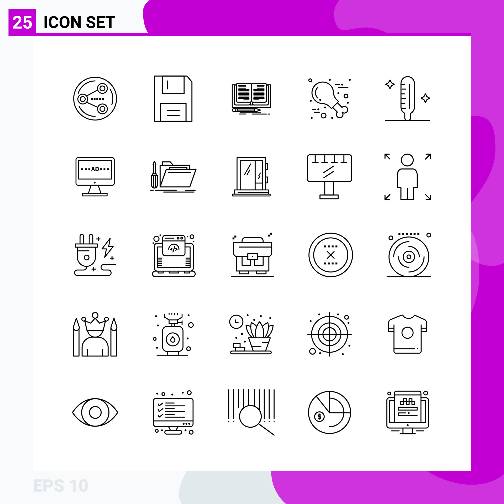 Line Icon Set Pack Of 25 Outline Icons Isolated On White Background For Web Print And Mobile