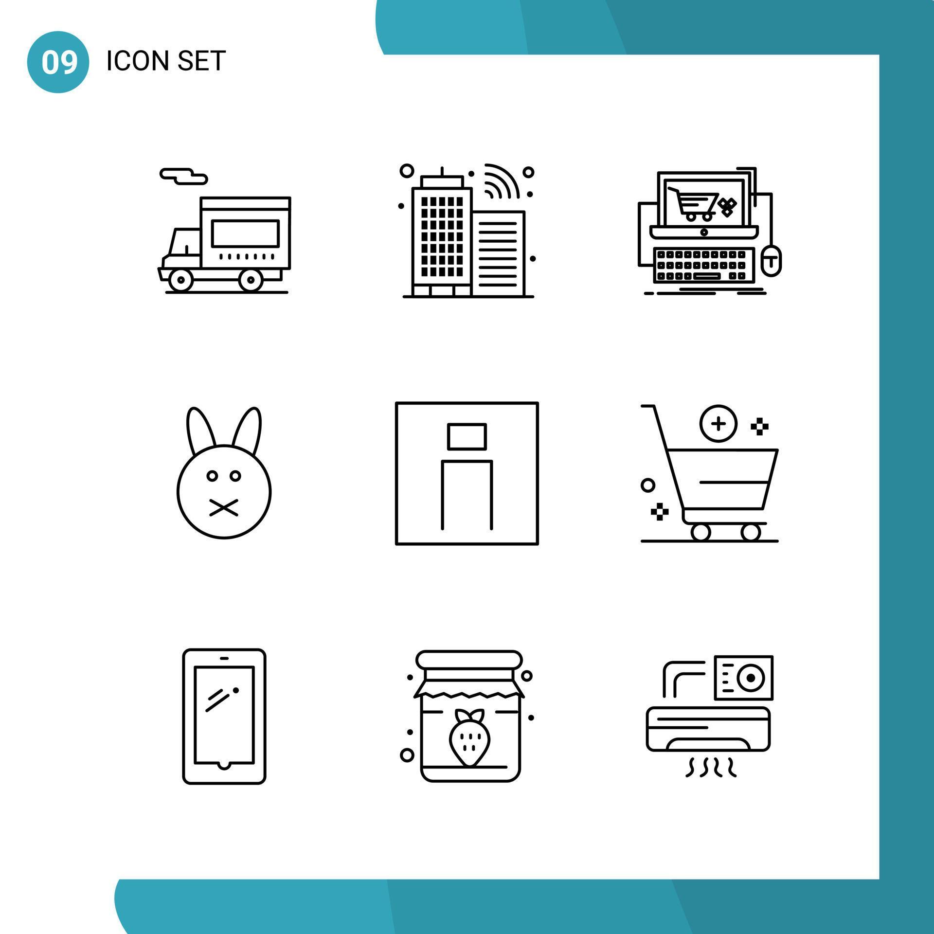 Vector Pack Of 9 Outline Symbols Line Style Icon Set On White