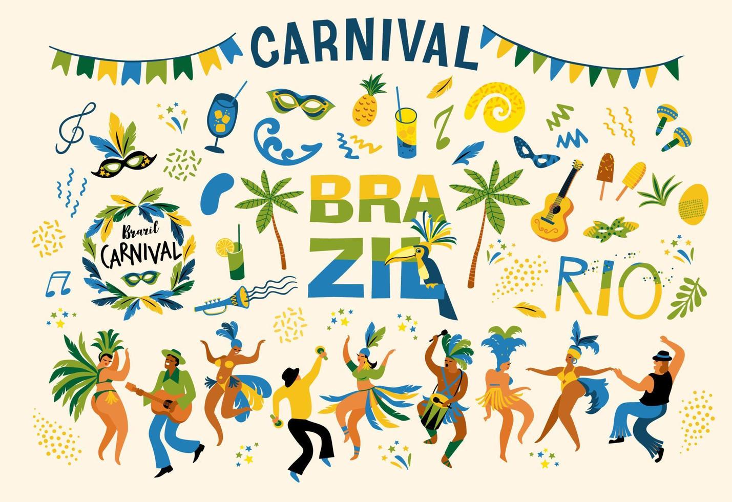 Brazil Carnival Big Vector Clipart Isolated Illustrations For