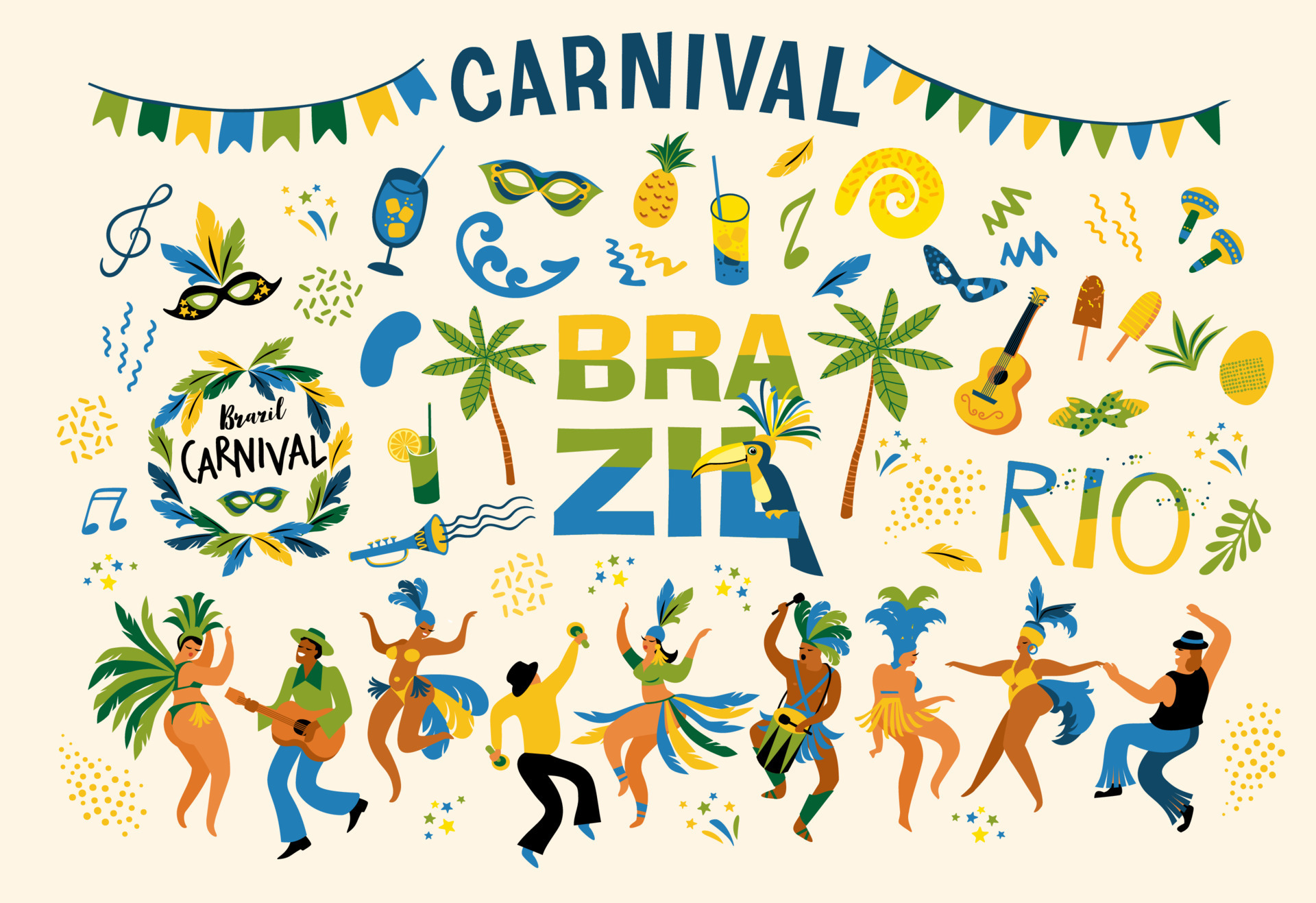 Brazil Carnival Big Vector Clipart Isolated Illustrations For Carnival Concept And Other Use